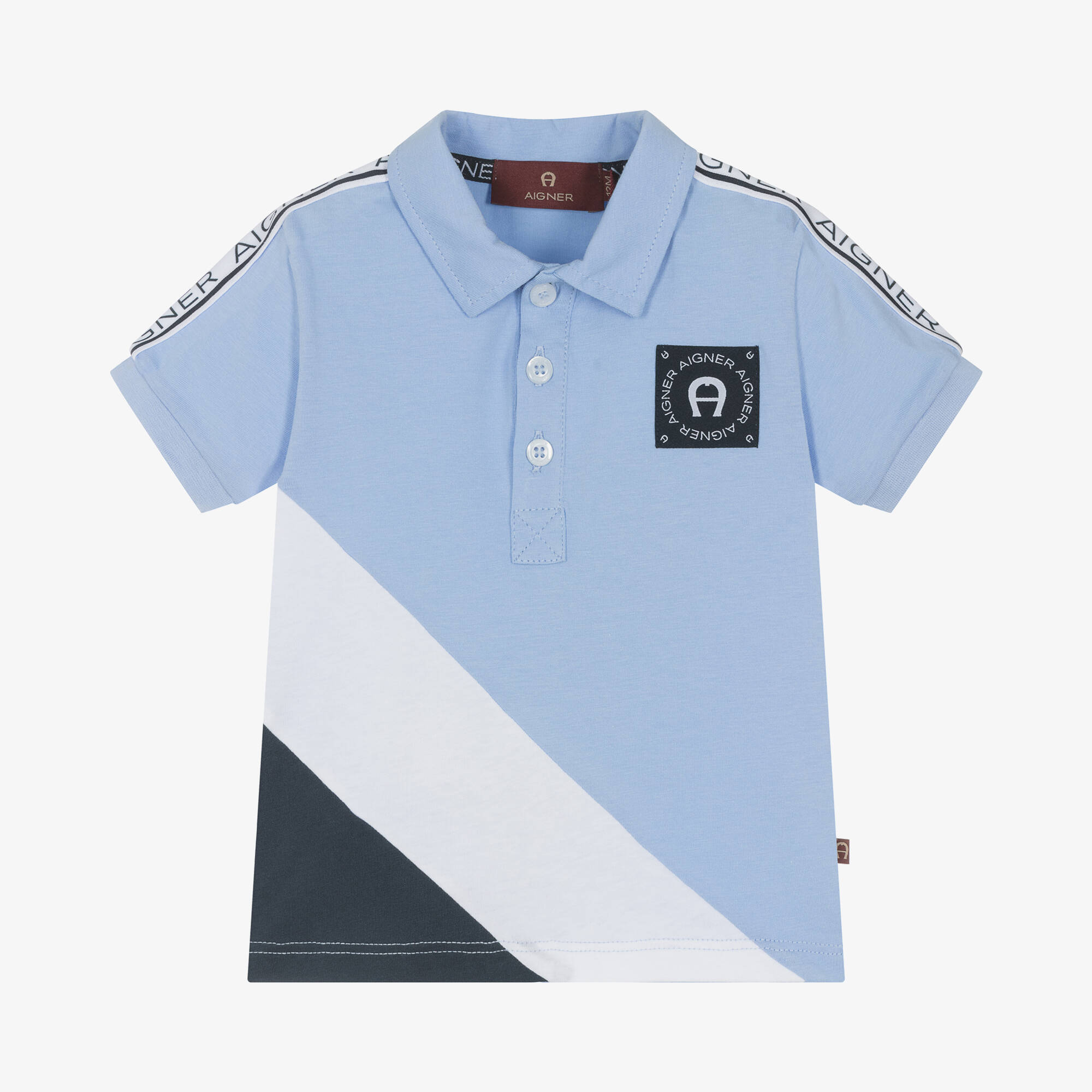 AIGNER - Boys Light Blue Panel Polo | Childrensalon Outlet
