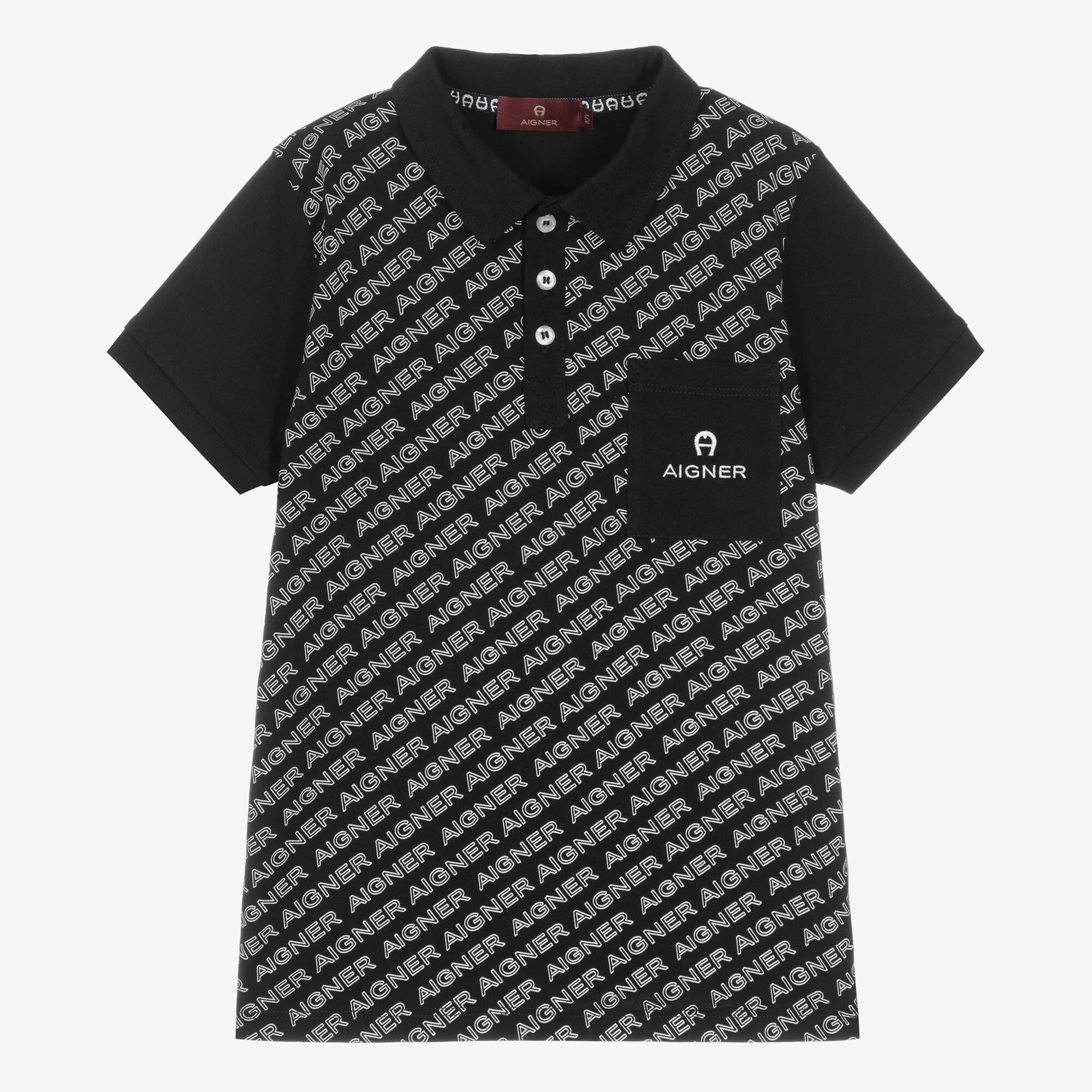AIGNER - Teen Boys Black Cotton Polo Shirt | Childrensalon Outlet