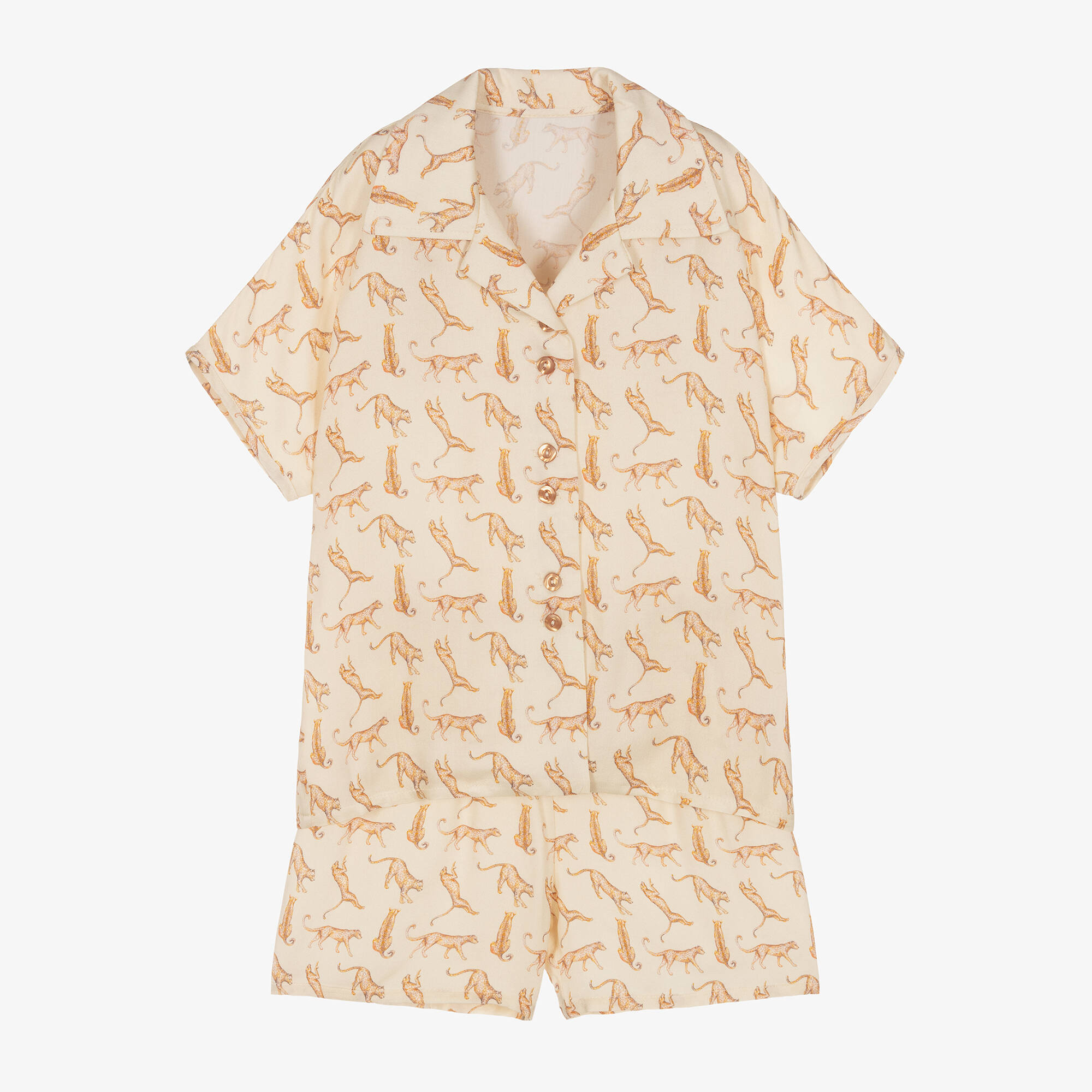 AMIKI Children - Beige Viscose Cheetah Short Pyjamas | Childrensalon Outlet