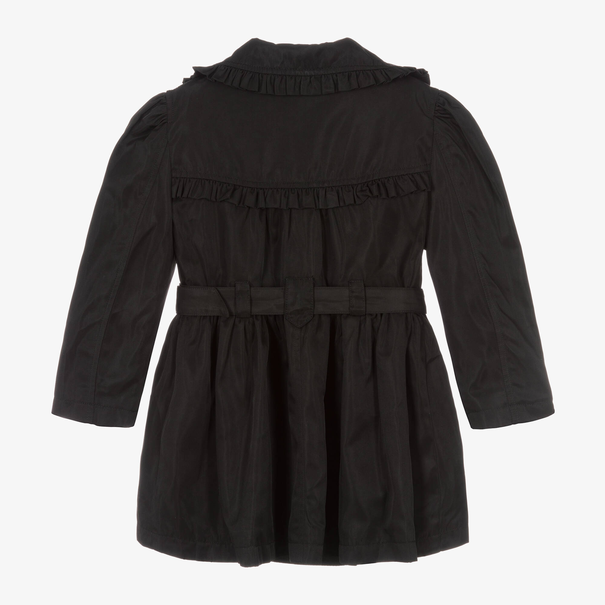 Angel's Face - Girls Black Ruffle Trench Coat | Childrensalon Outlet