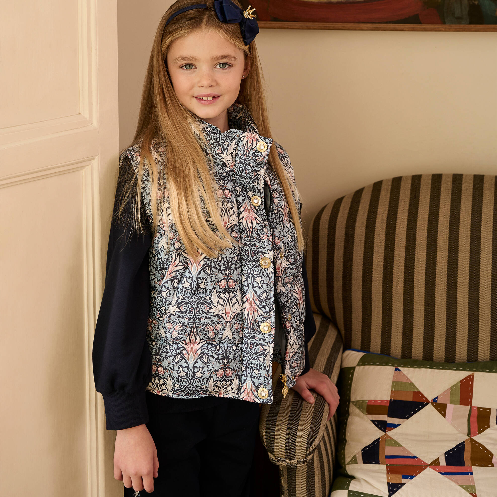 Angel's Face - Girls Blue Floral Padded Gilet | Childrensalon Outlet