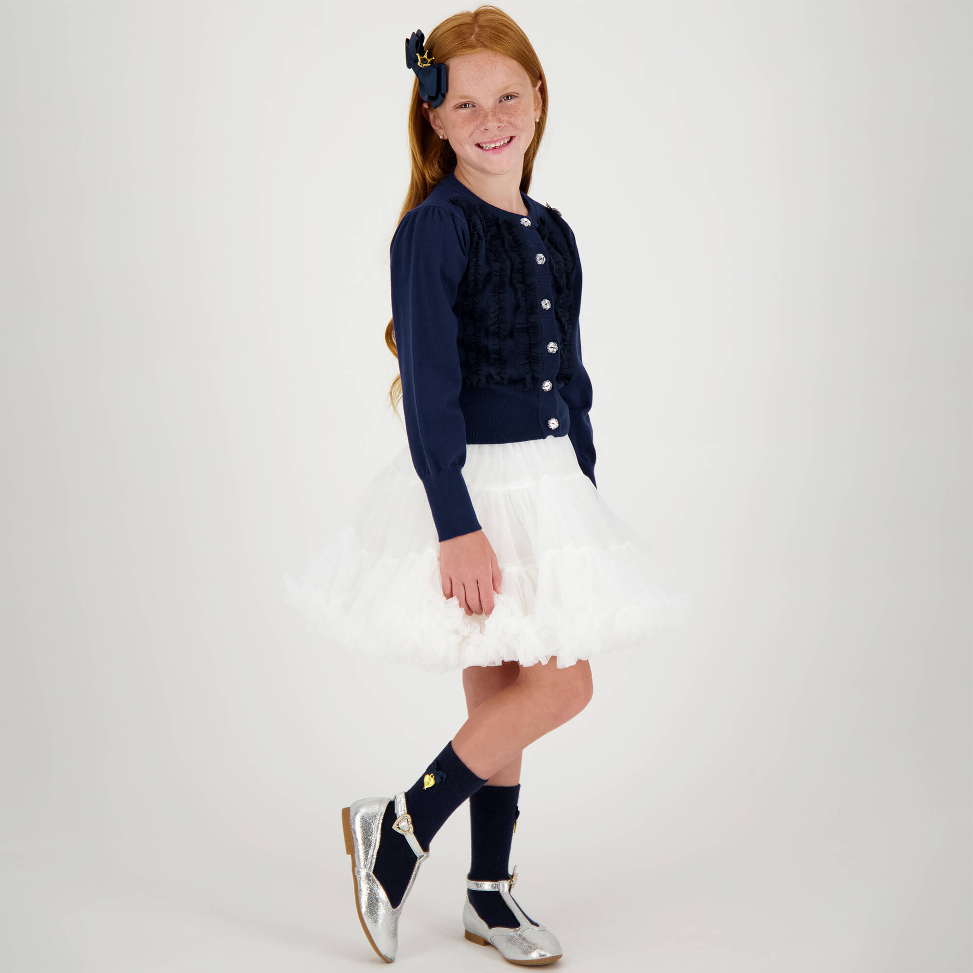 Angel's Face - Girls Blue Knitted Ruffle Cardigan | Childrensalon Outlet