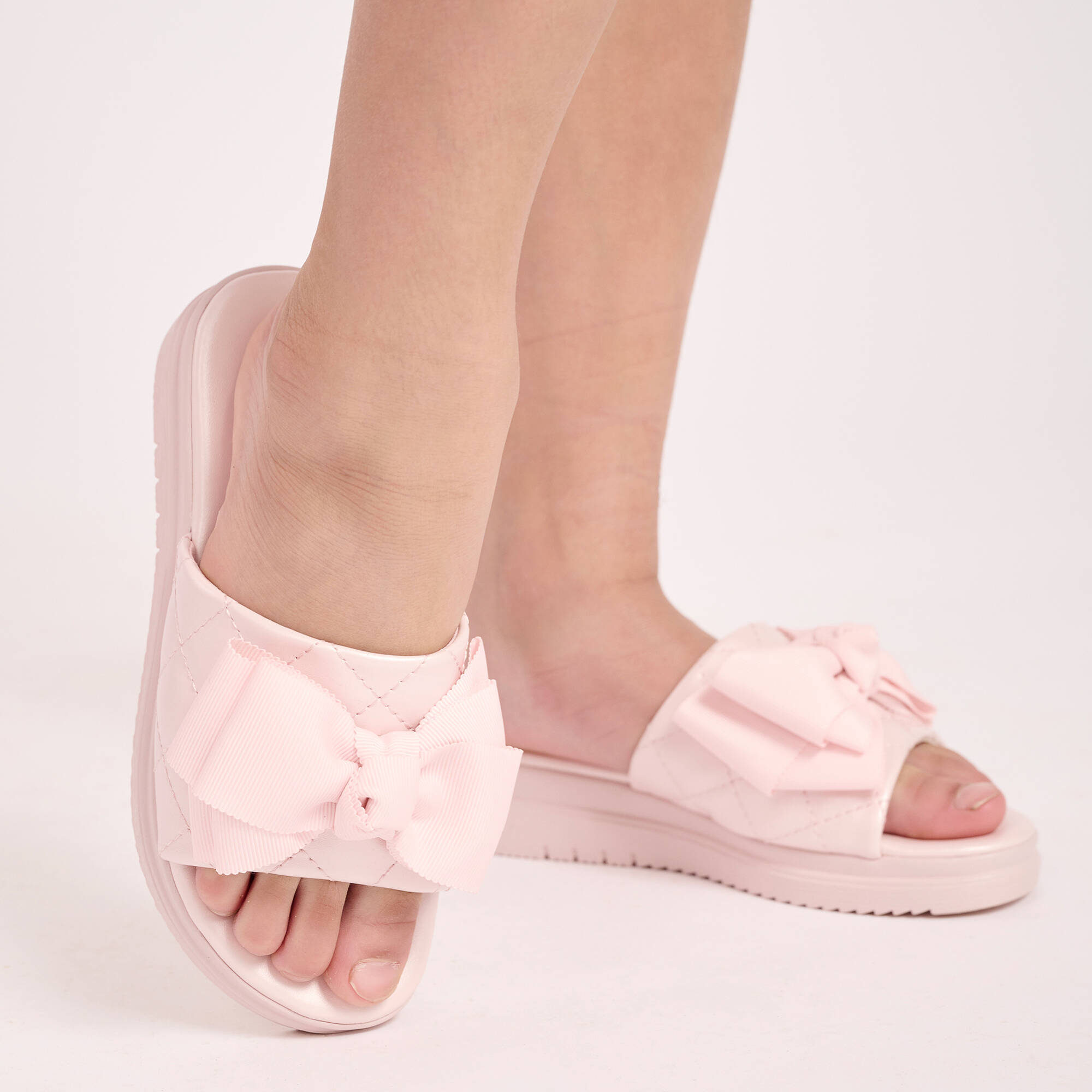 Angel's Face - Girls Pink Bow Quilted Sliders | Childrensalon Outlet