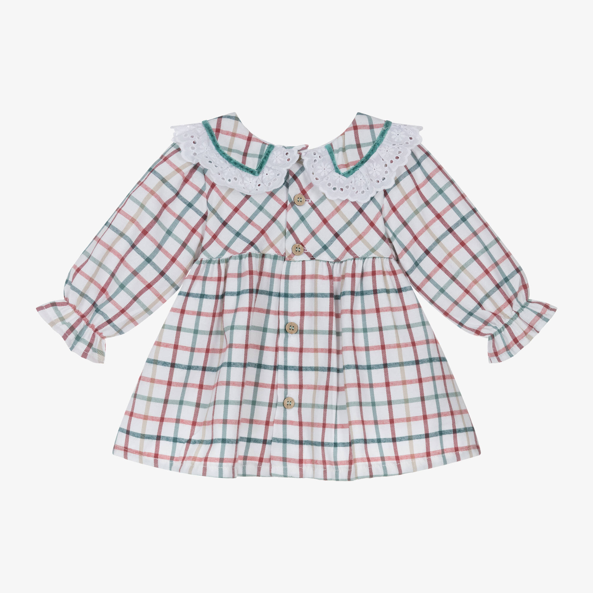 Babidu - Girls White Checked Cotton Frock | Childrensalon Outlet