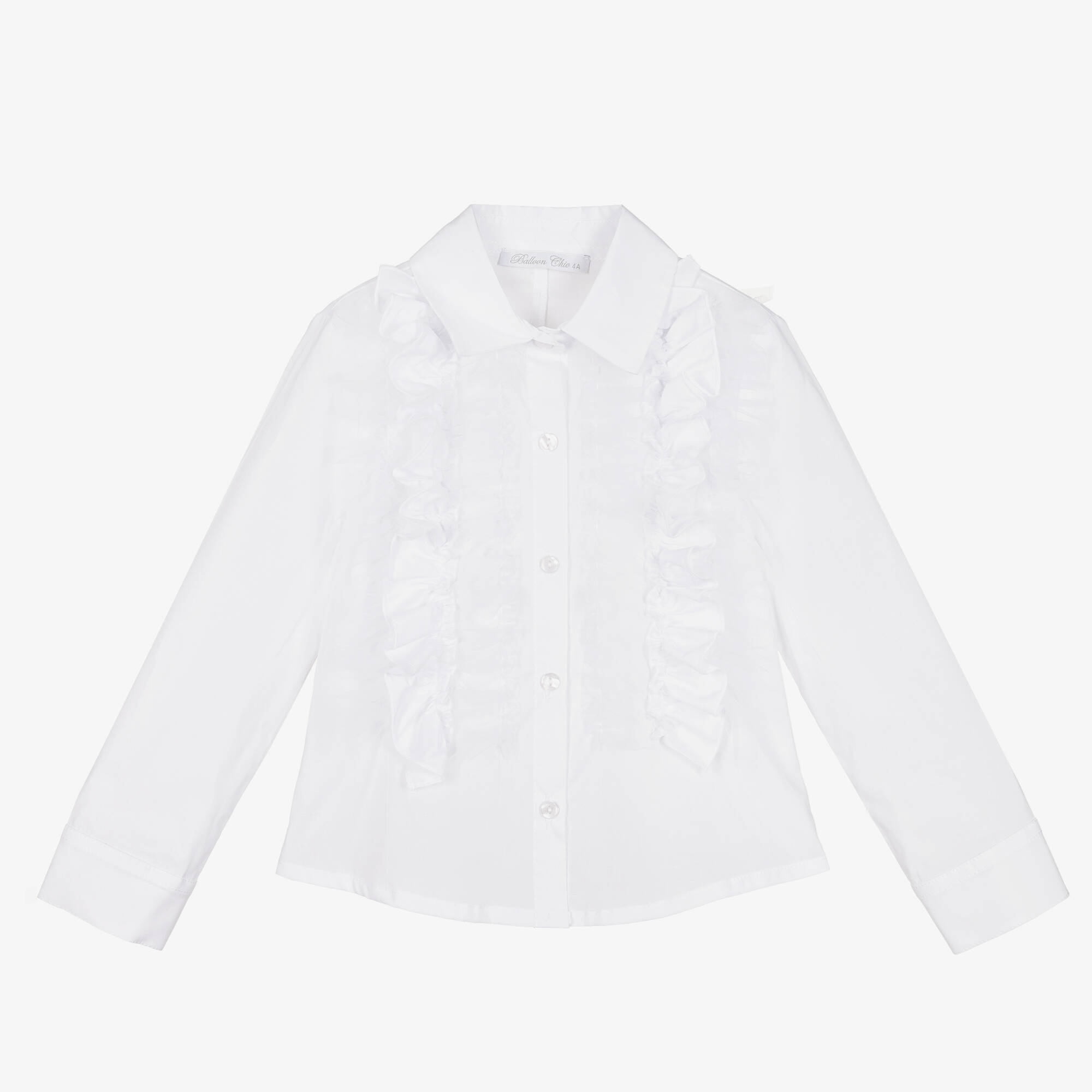 Balloon Chic - Girls White Cotton Ruffle Shirt | Childrensalon Outlet
