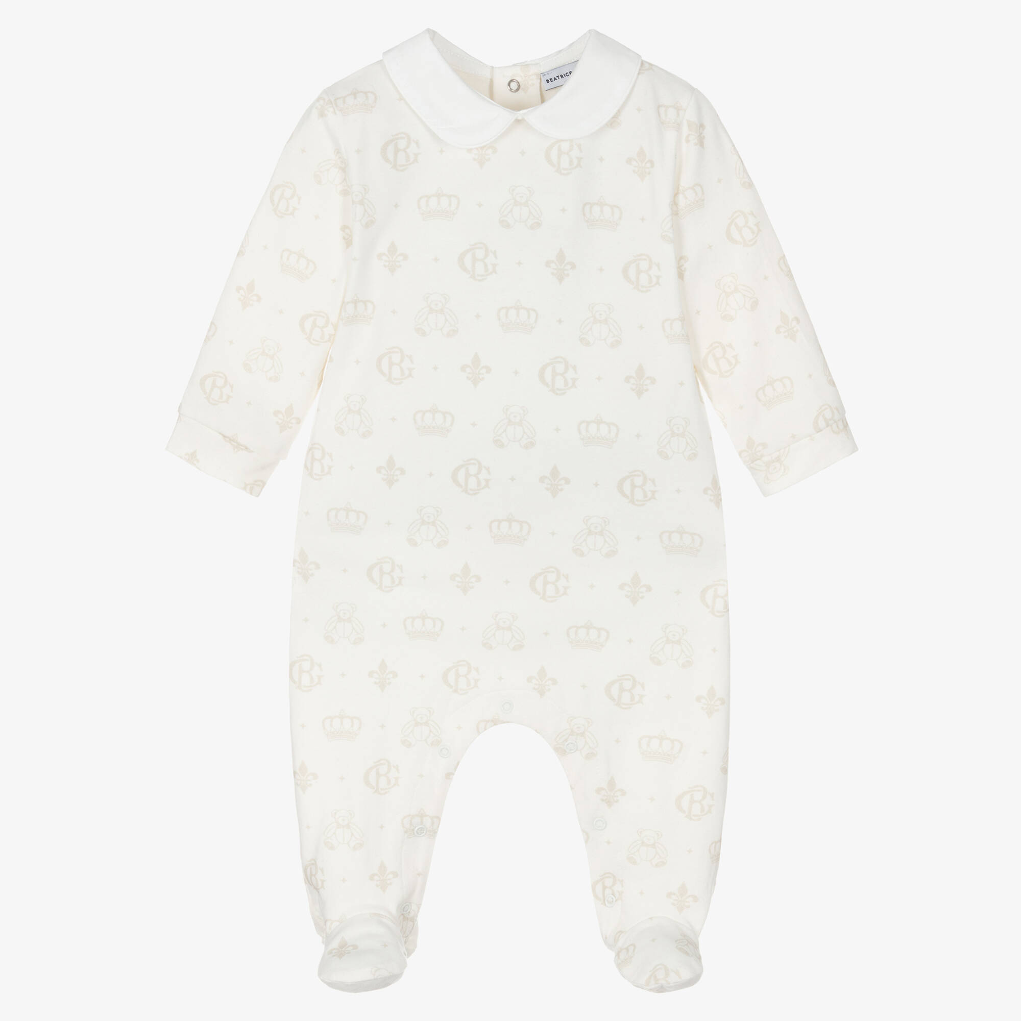 Beatrice & George - Boys Ivory Monogrammed Cotton Playsuit ...