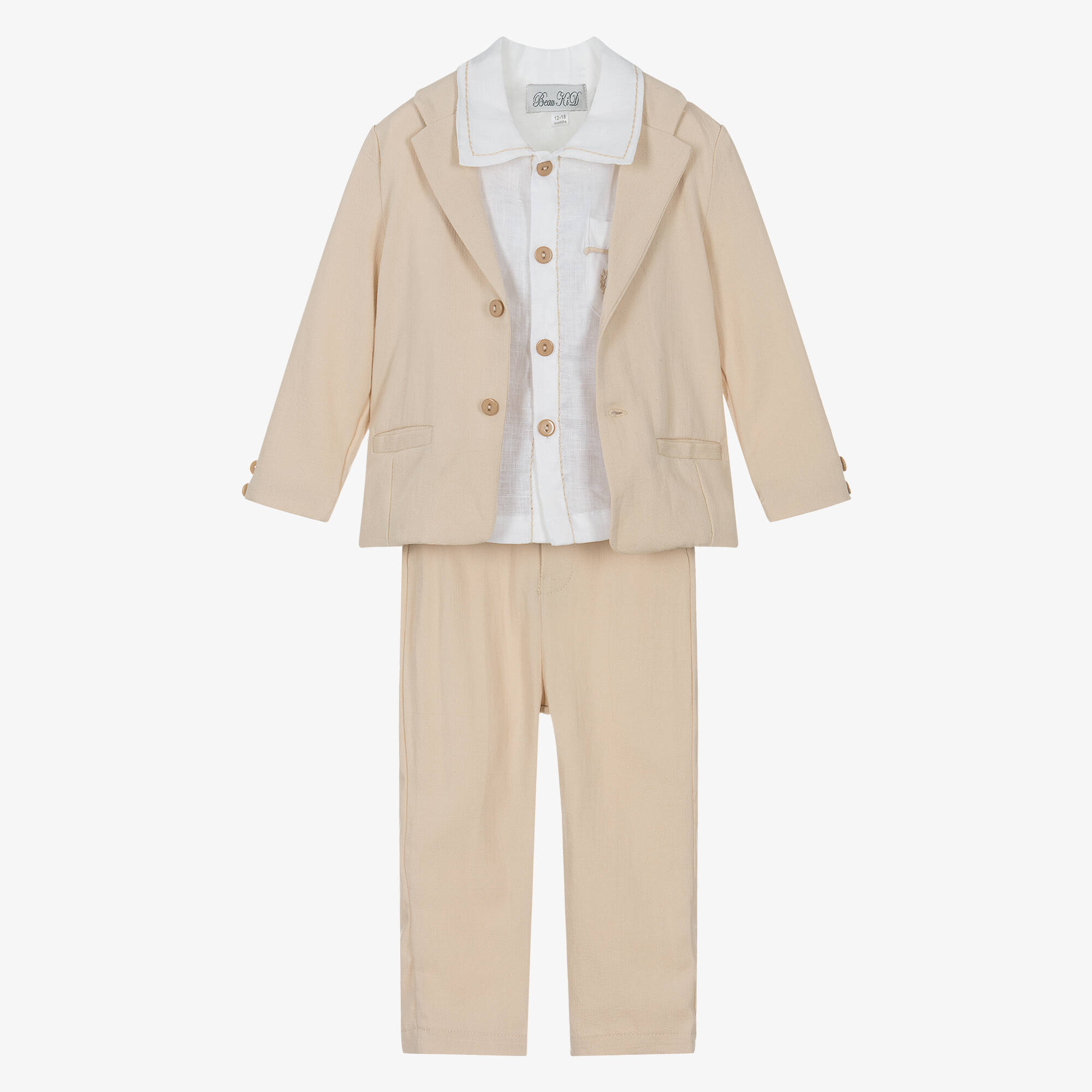 Beau KiD - Boys Elegant Beige Linen Ensemble | Childrensalon Outlet