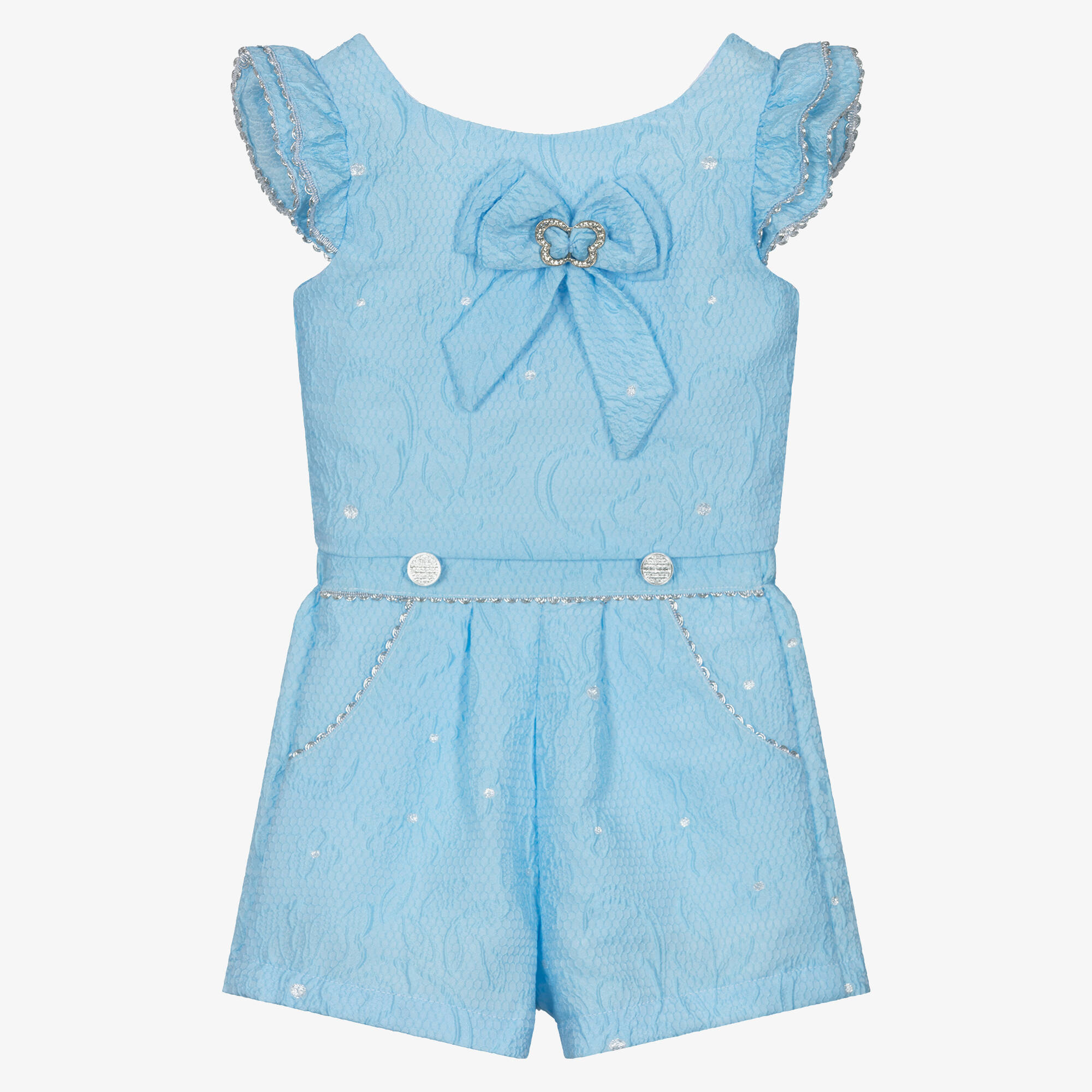 Beau KiD - Girls Elegant Blue Jacquard Ensemble | Childrensalon Outlet