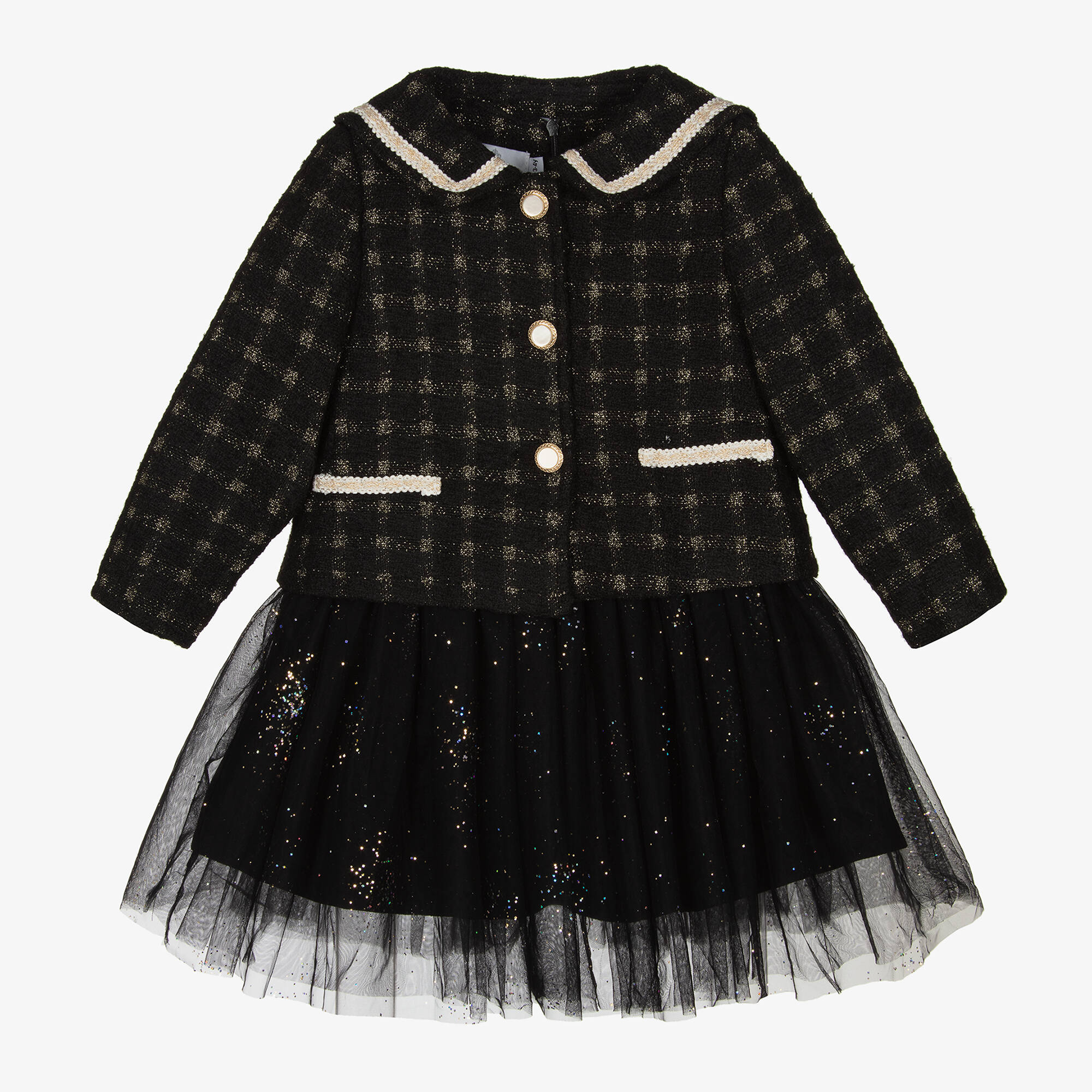 Beau KiD - Girls Glittering Black Tweed Ensemble | Childrensalon Outlet