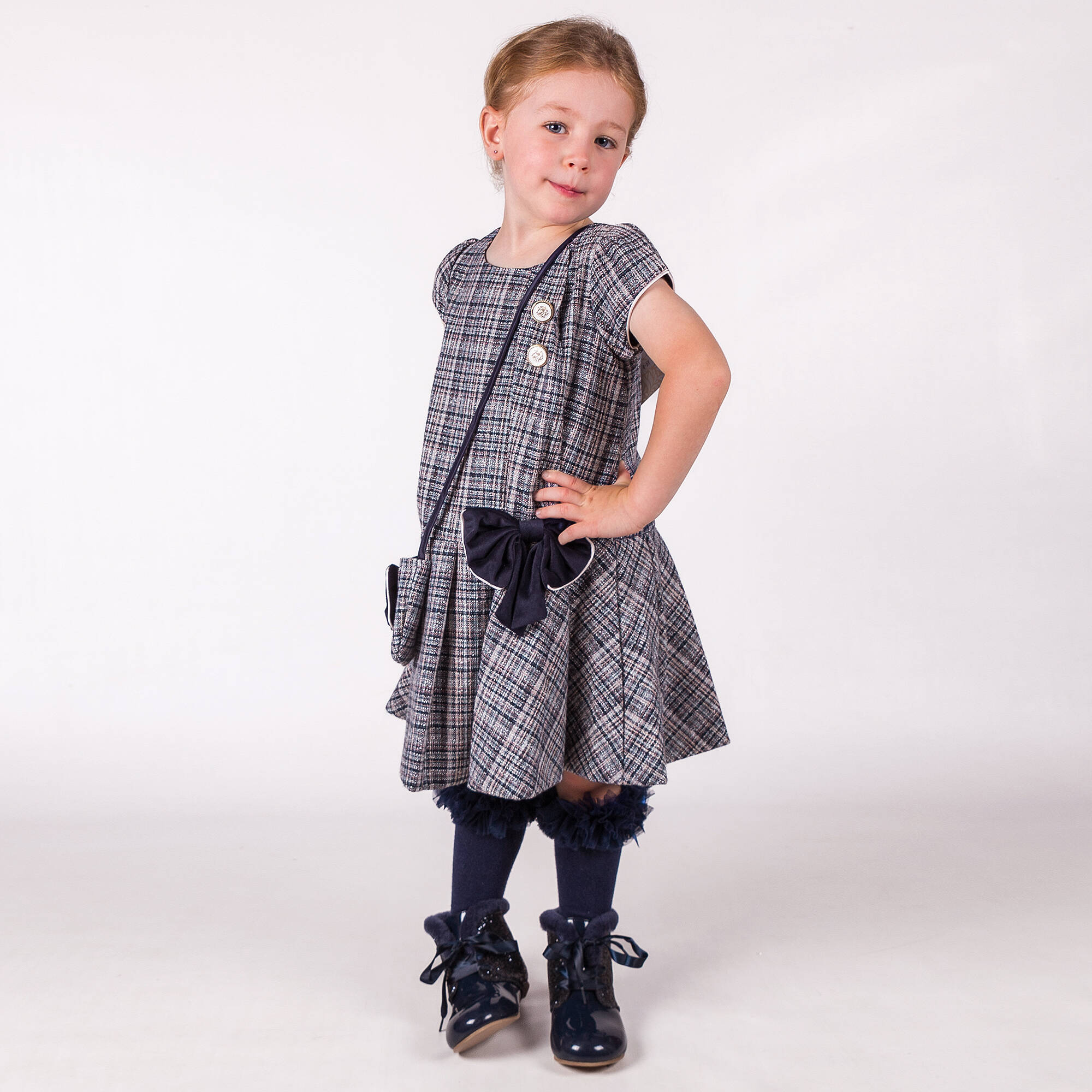 Beau KiD - Girls Navy Tweed Outfit with Bag | Childrensalon Outlet