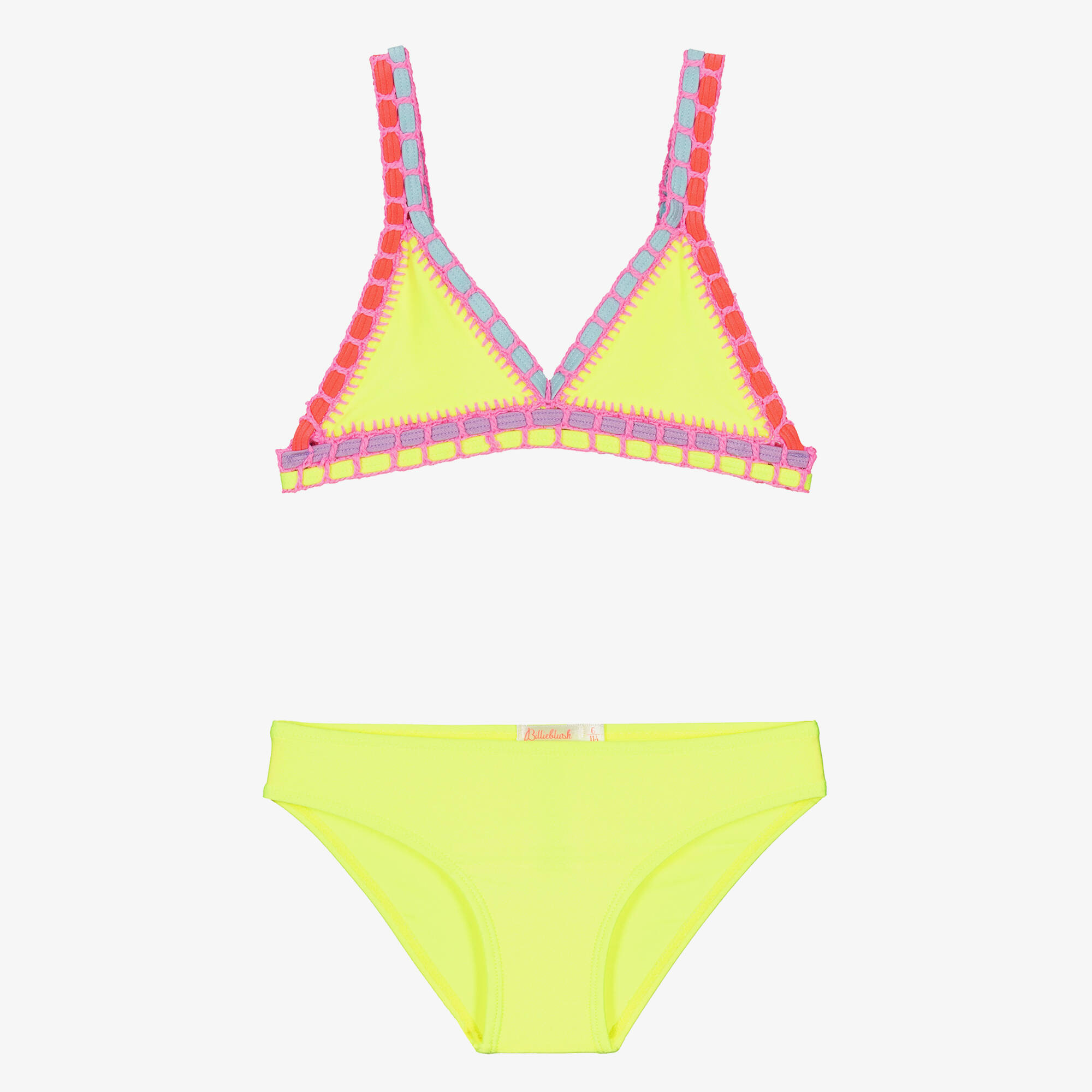 Billieblush - Girls Neon Yellow Crochet Trim Bikini | Childrensalon Outlet