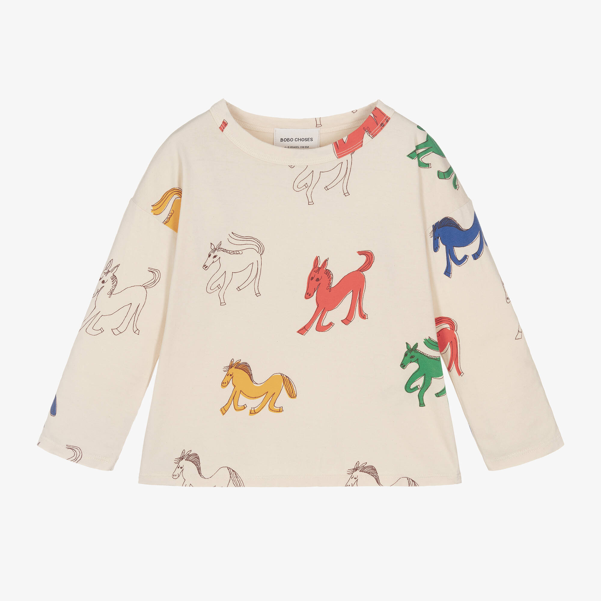 Bobo Choses - Girls Ivory Horse Print Long Top | Childrensalon Outlet