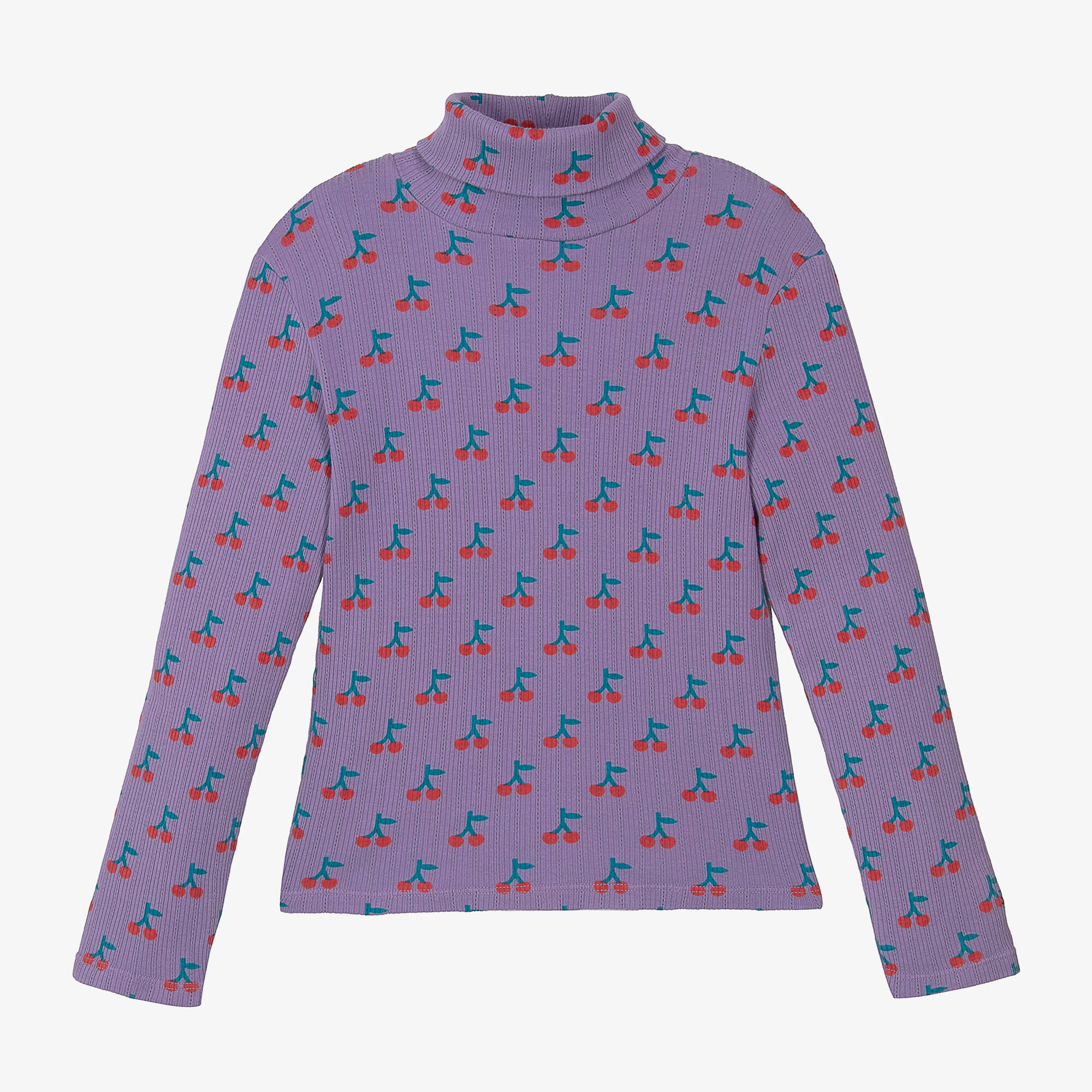Bobo Choses - Girls Lavender Cherry Patterned Turtleneck ...