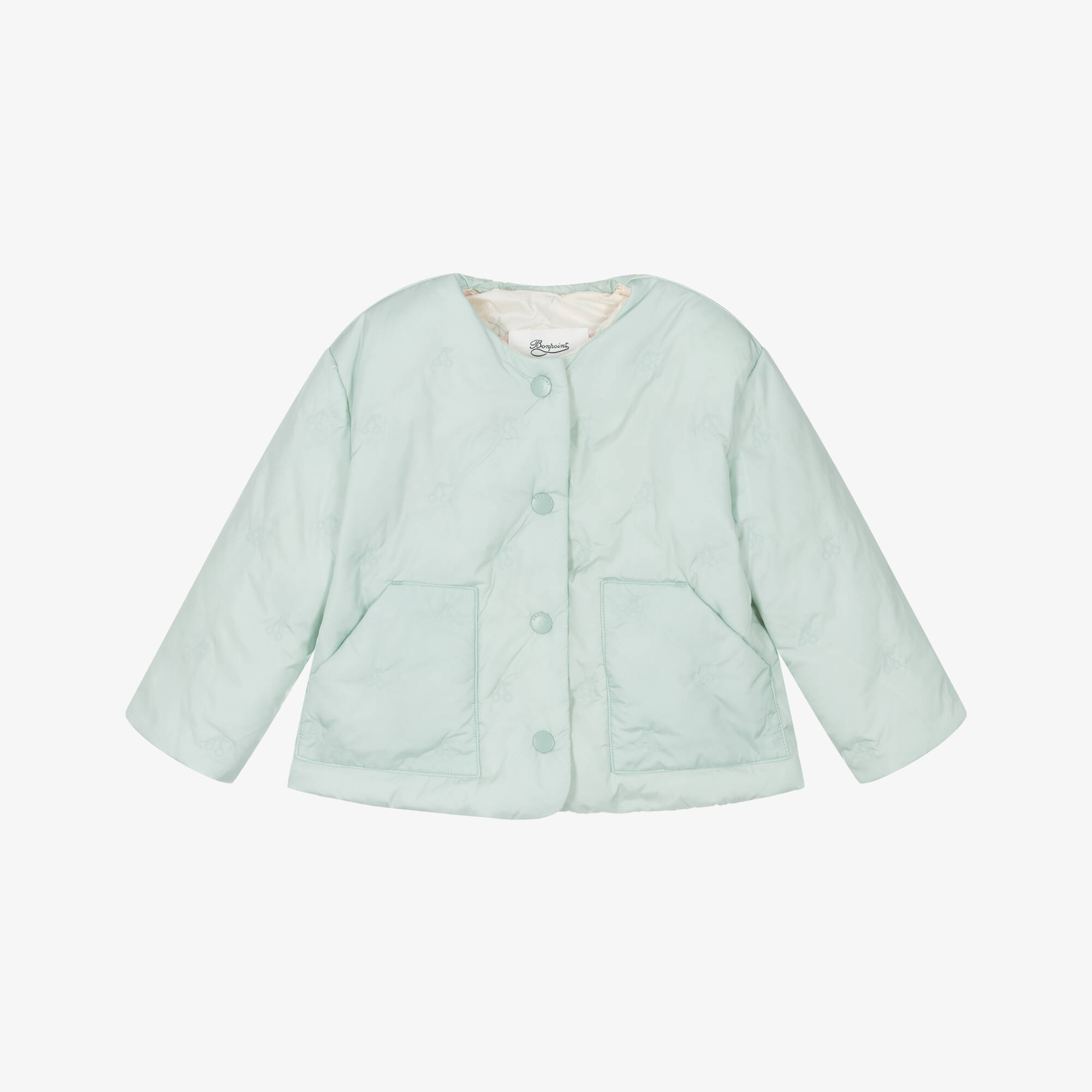 Bonpoint - Girls Mint Quilted Cherry Jacket | Childrensalon Outlet