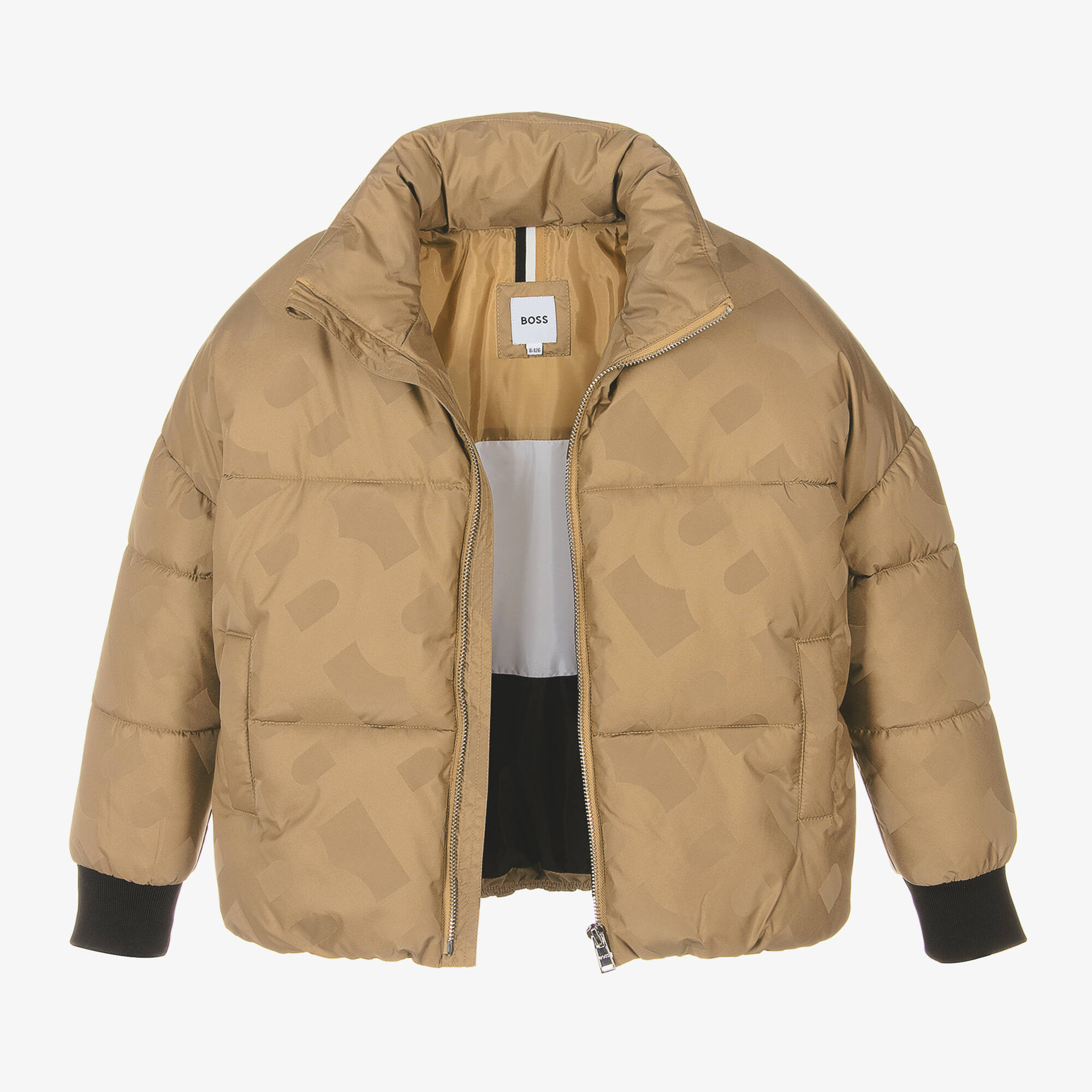 BOSS - Girls Beige Jacquard Down Jacket | Childrensalon Outlet