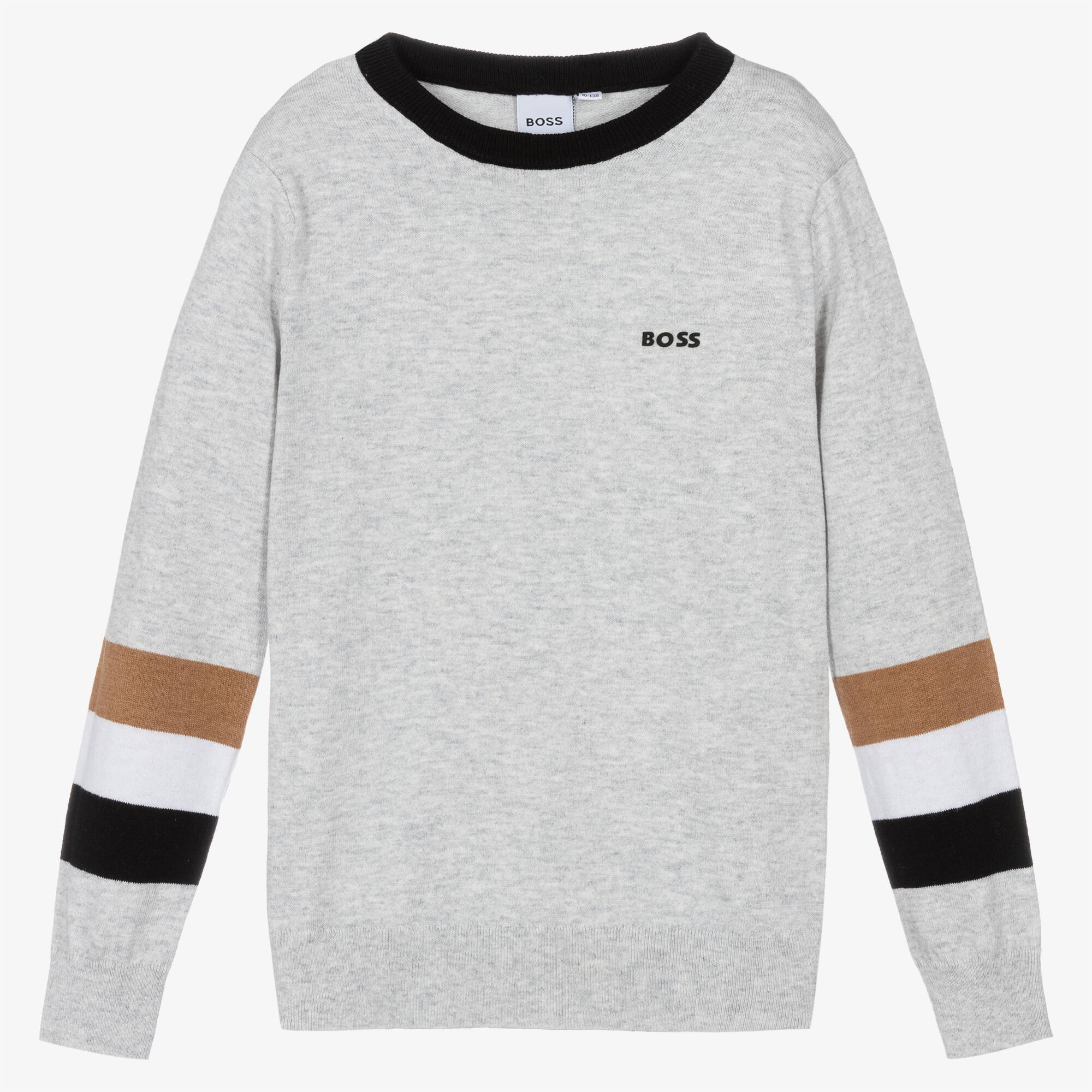 BOSS - Teen Boys Grey Cotton & Wool Knit Jumper | Childrensalon Outlet