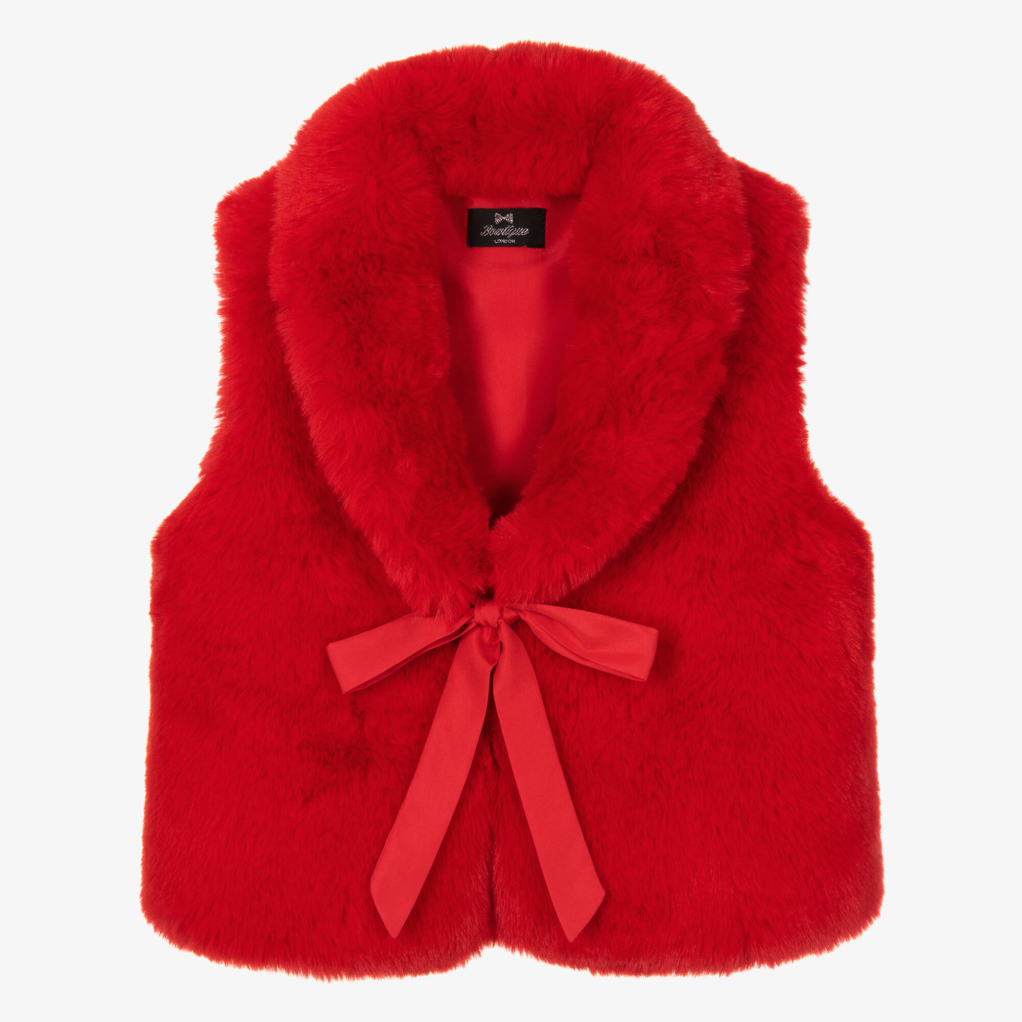 Bowtique London - Girls Red Faux Fur Gilet | Childrensalon Outlet