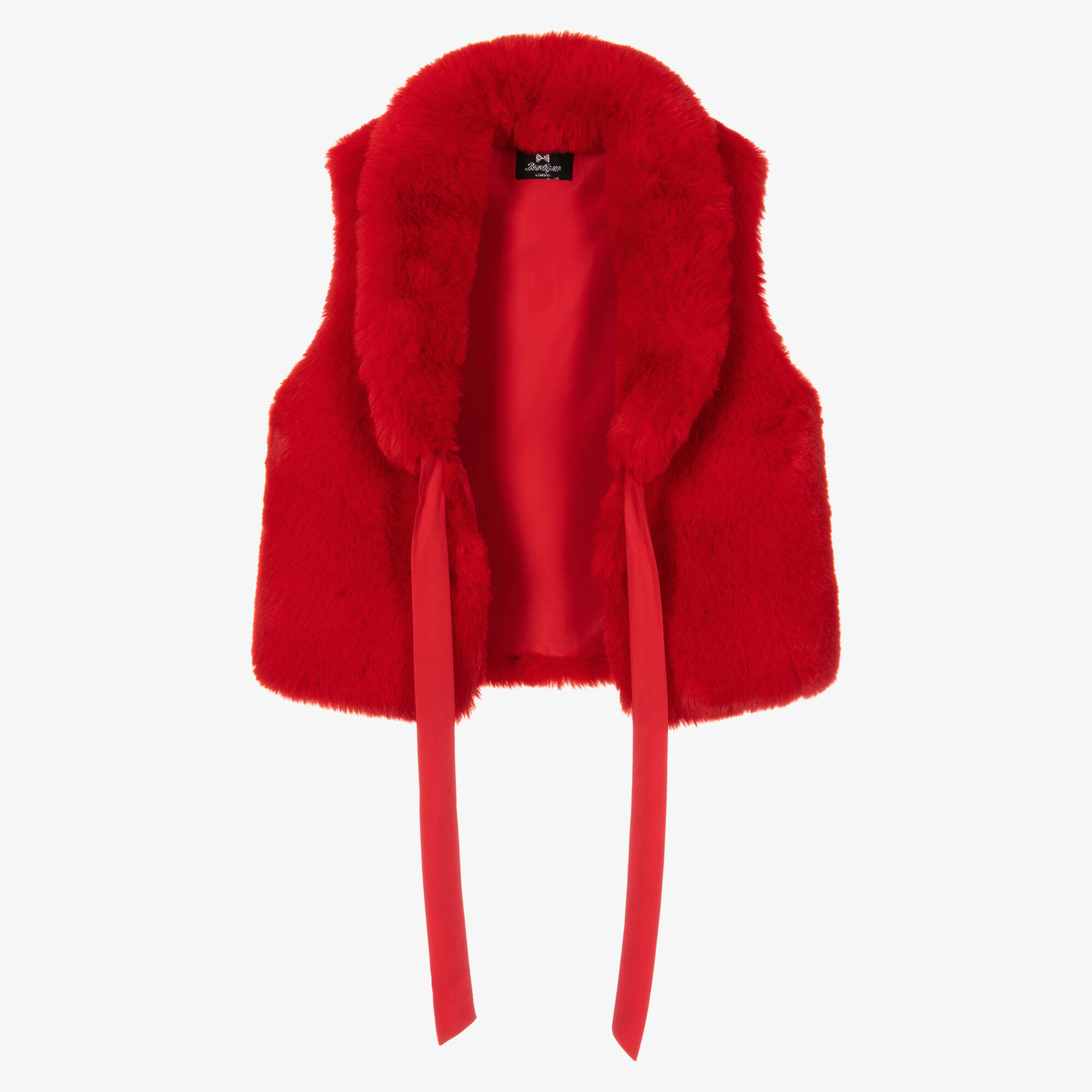 Bowtique London - Girls Red Faux Fur Gilet | Childrensalon Outlet