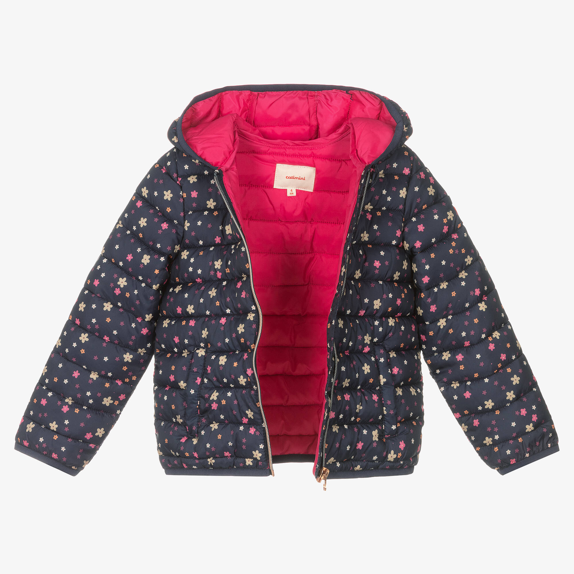 Catimini - Girls Blue Floral Puffer Jacket | Childrensalon Outlet