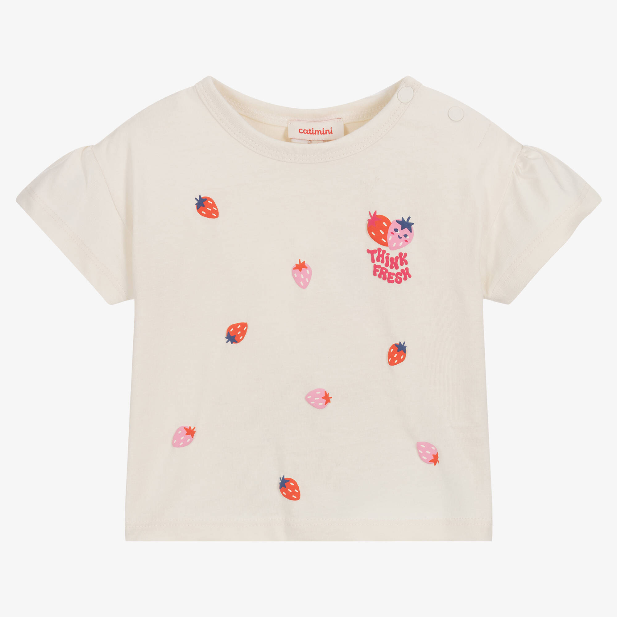 Catimini - Girls Ecru Cotton Strawberry T-Shirt | Childrensalon Outlet