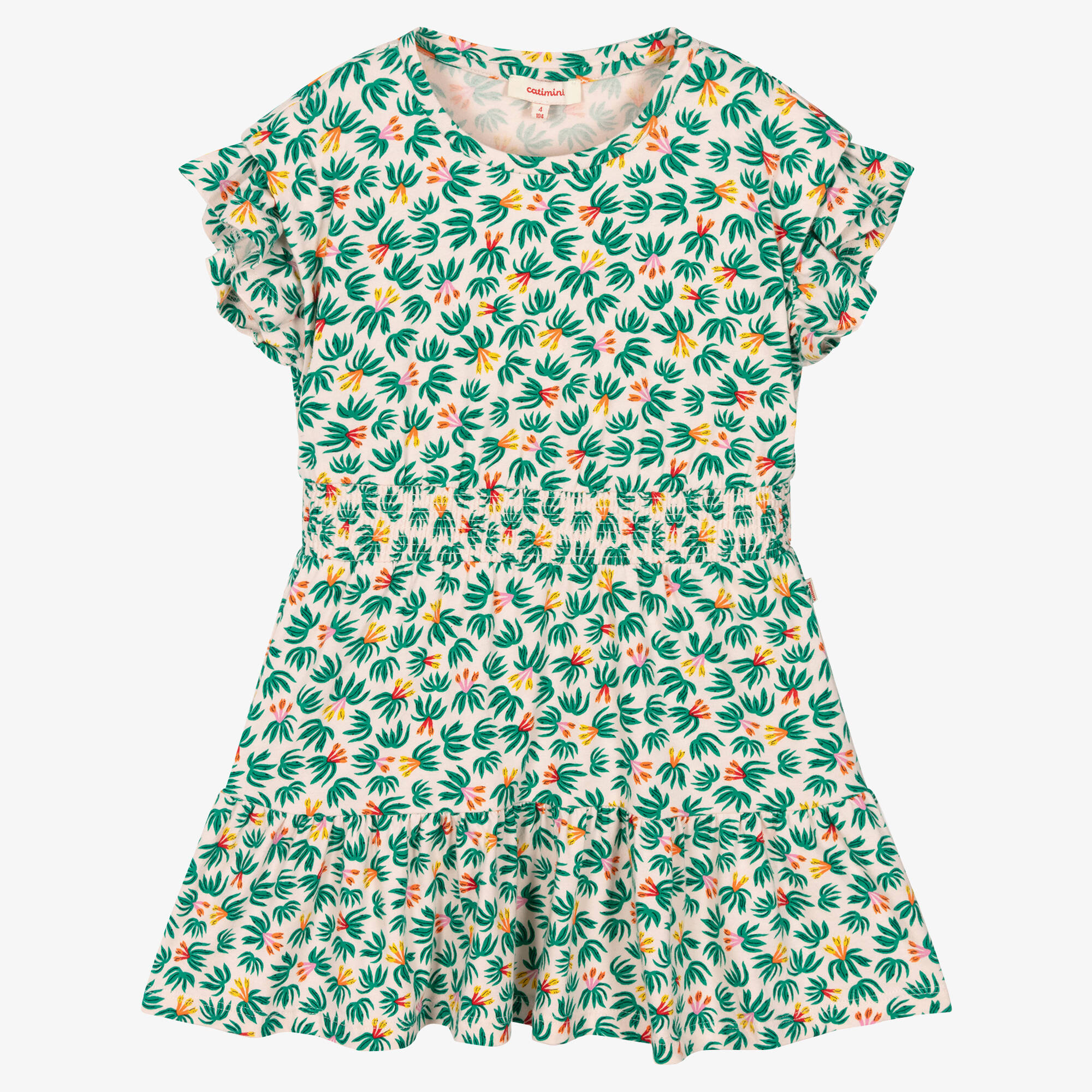 Catimini - Girls Pink & Green Floral Cotton Dress | Childrensalon Outlet