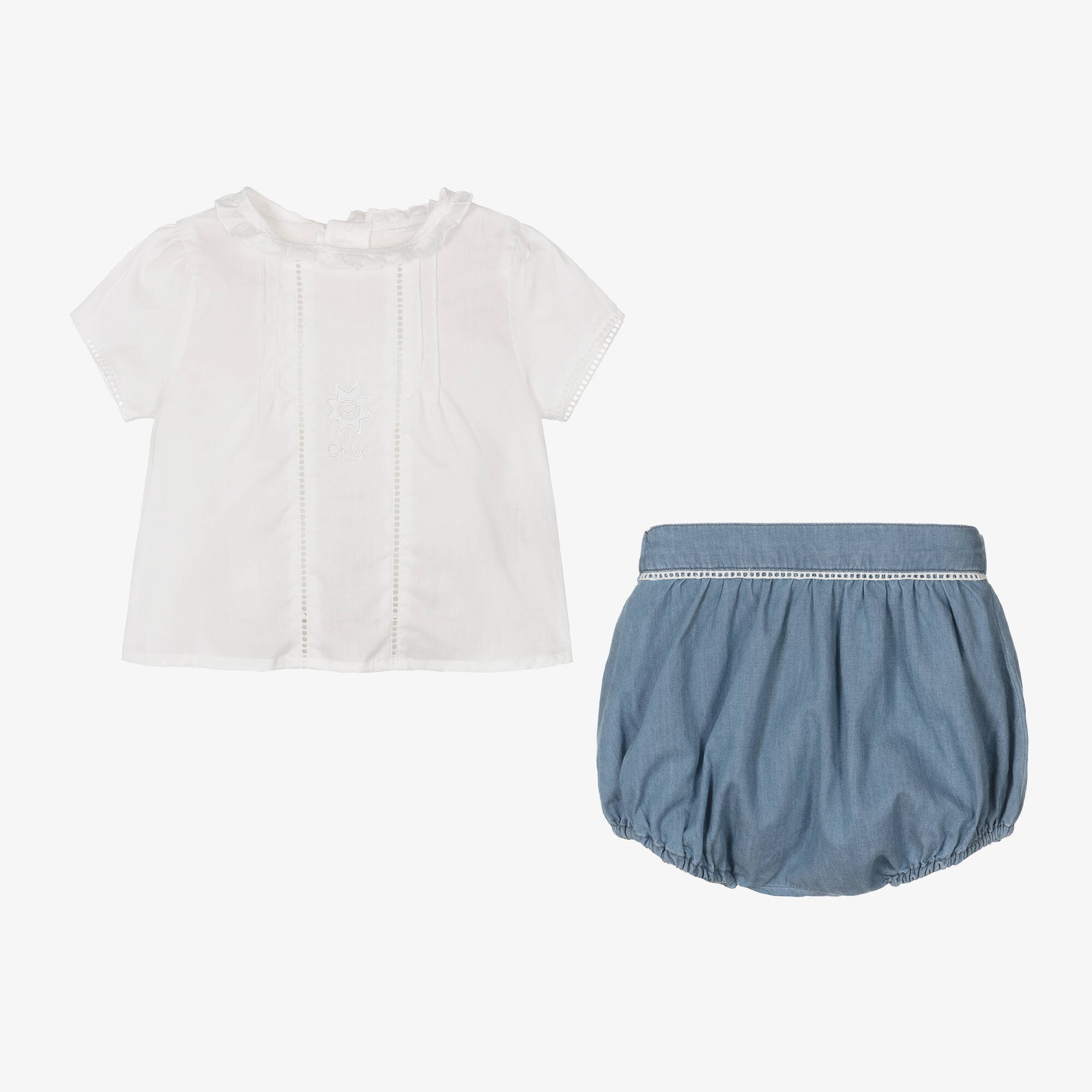 Chloé - Baby Girls Blue Cotton Shorts Gift Set | Childrensalon Outlet