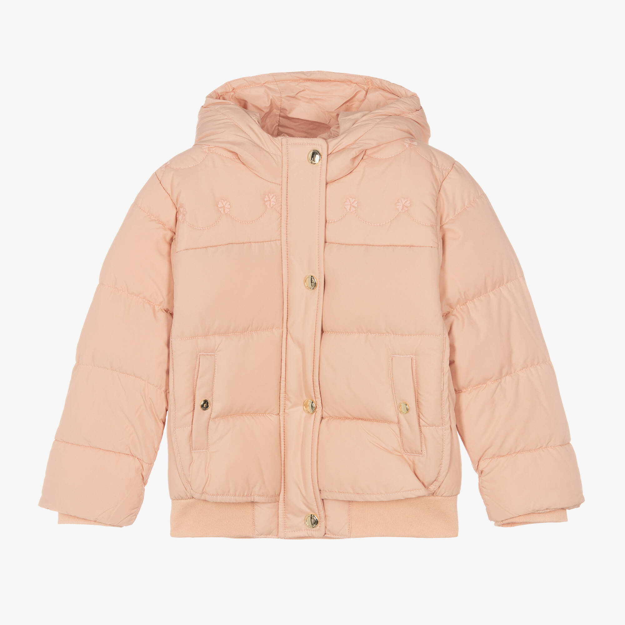 Chloé - Girls Pink Embroidered Puffer Jacket | Childrensalon Outlet