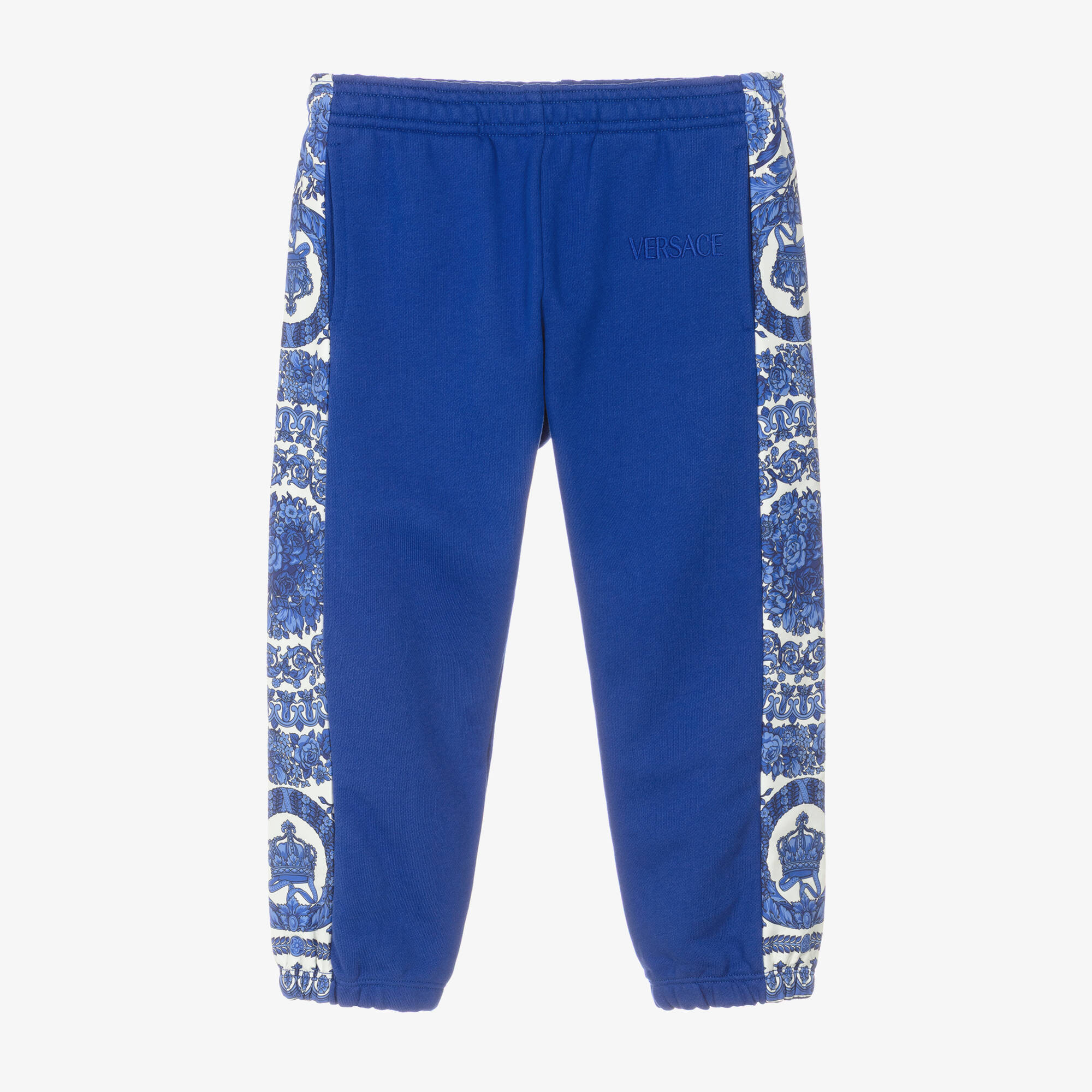 Versace - Cobalt Blue Cotton Barocco Foulard Trim Junior Joggers ...