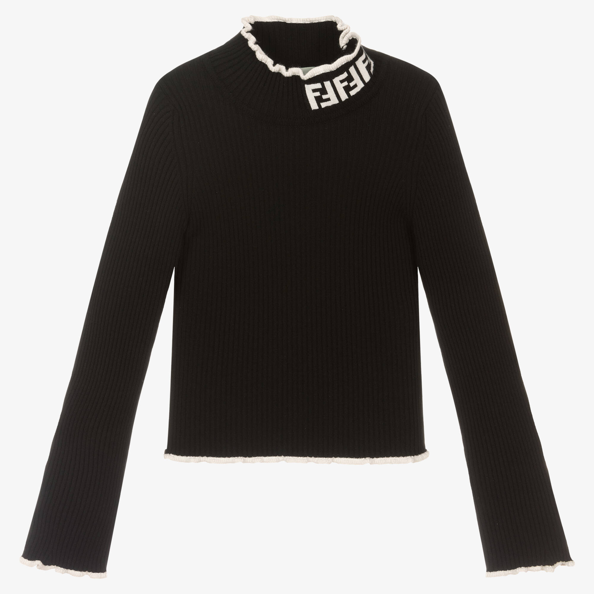 Fendi - Girls Black & White Ruffle Neck Top | Childrensalon Outlet