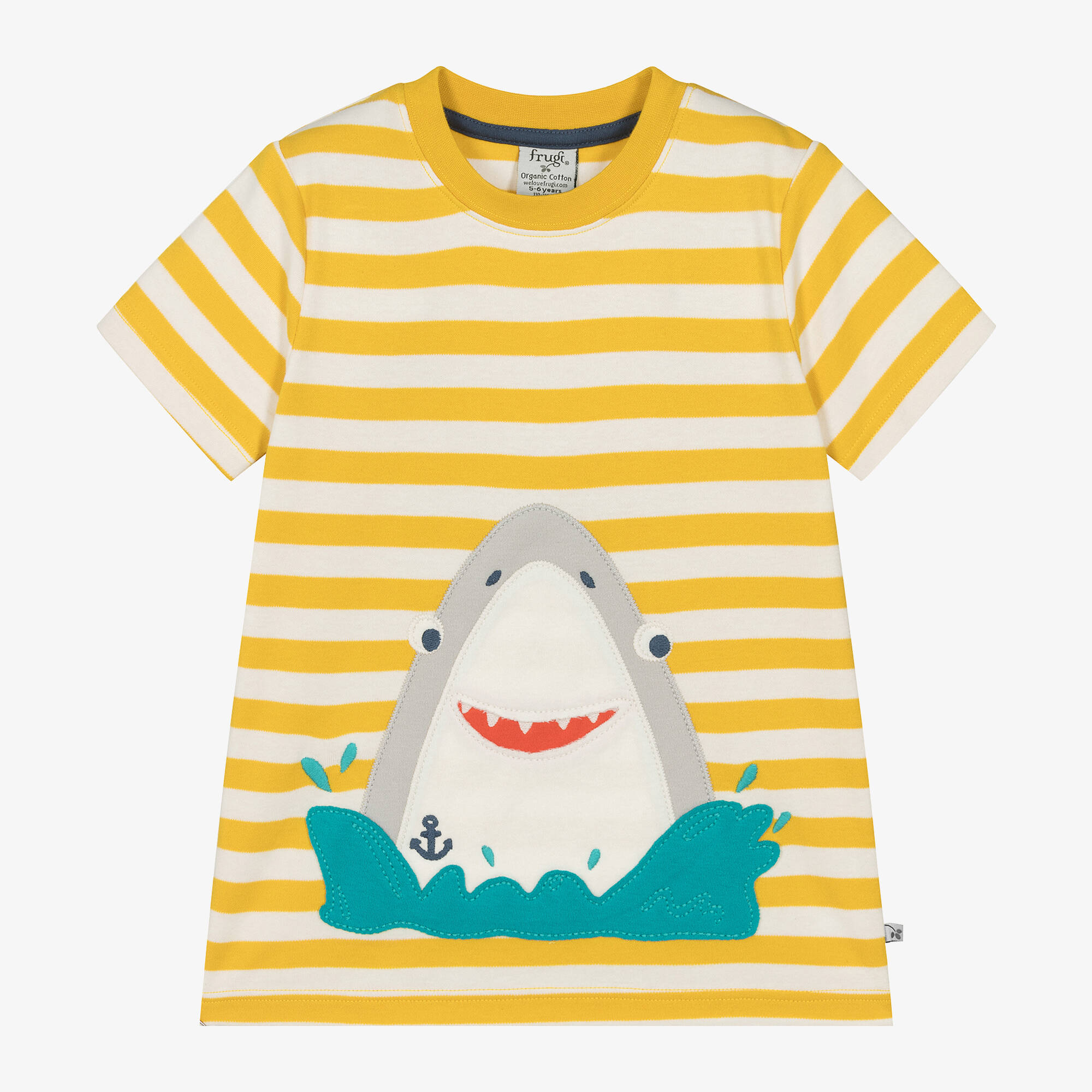 Frugi - Boys Yellow Striped Cotton Shark T-Shirt | Childrensalon Outlet
