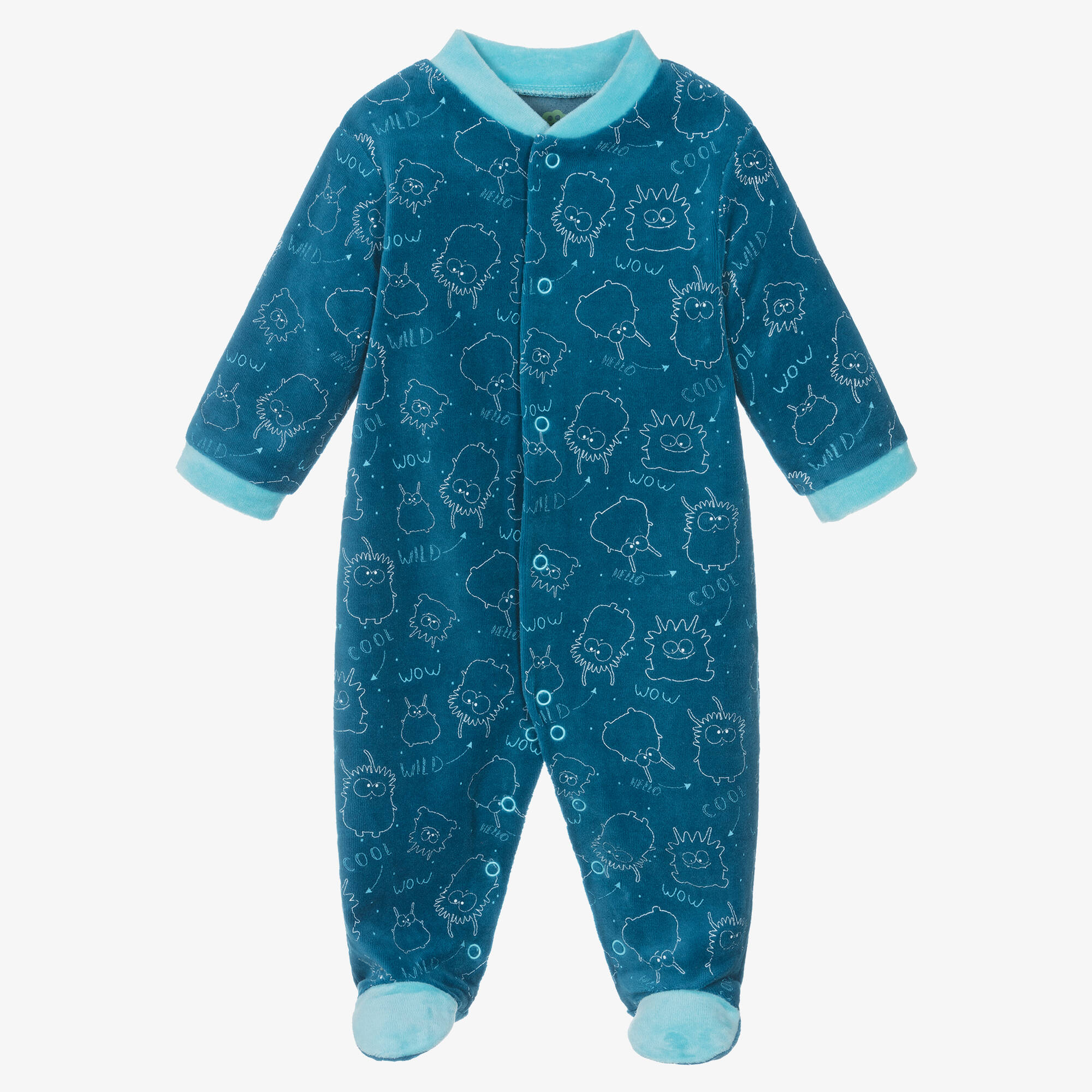 FS Baby - Boys Blue Cotton Velour Monster Babygrow | Childrensalon Outlet