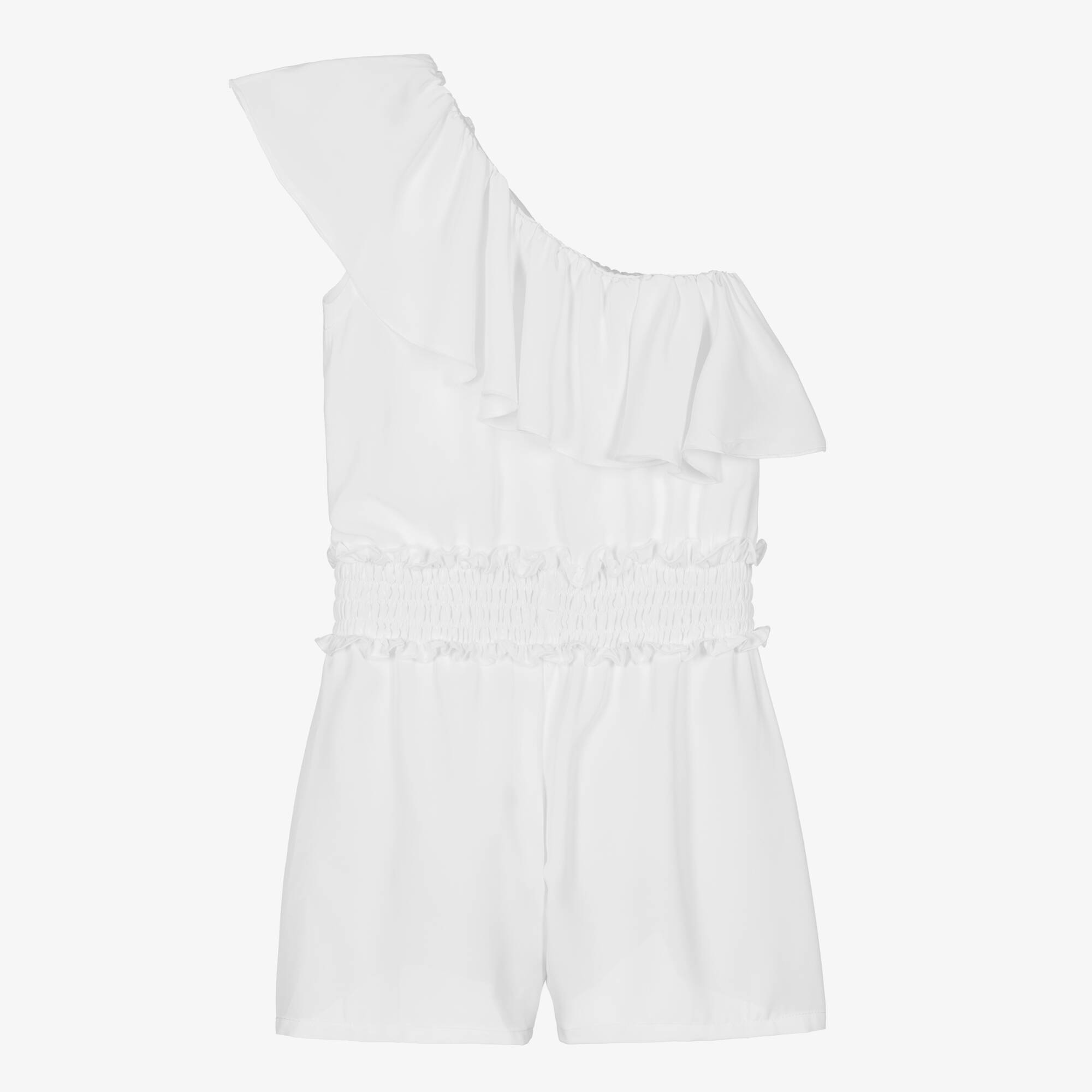 Fun & Fun - Girls White One Shoulder Playsuit | Childrensalon Outlet