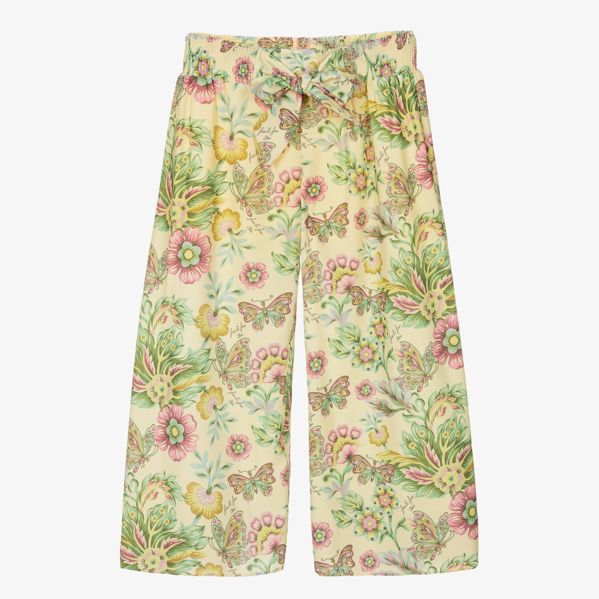 Fun & Fun - Girls Yellow Floral Chiffon Trousers | Childrensalon Outlet
