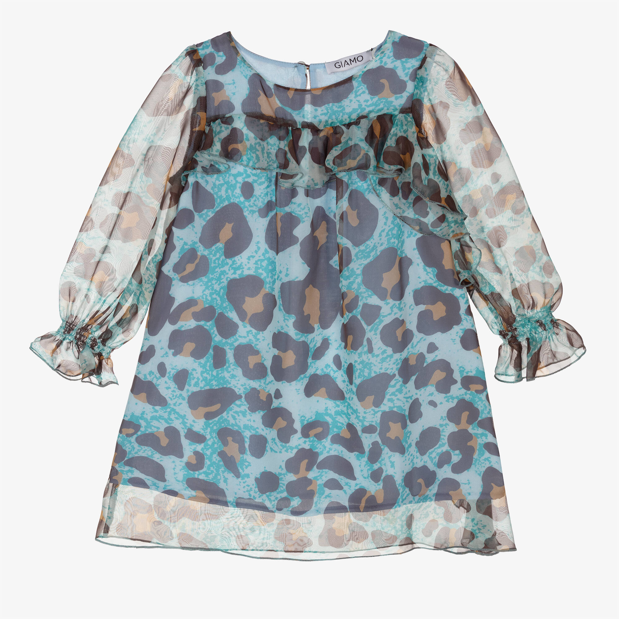 Giamo - Blue Chiffon Leopard Dress | Childrensalon Outlet