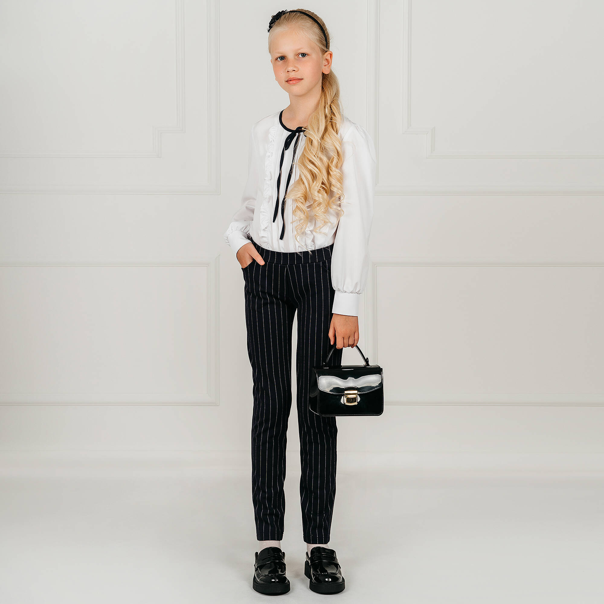 Giamo - Girls Blue Pinstripe Trousers | Childrensalon Outlet