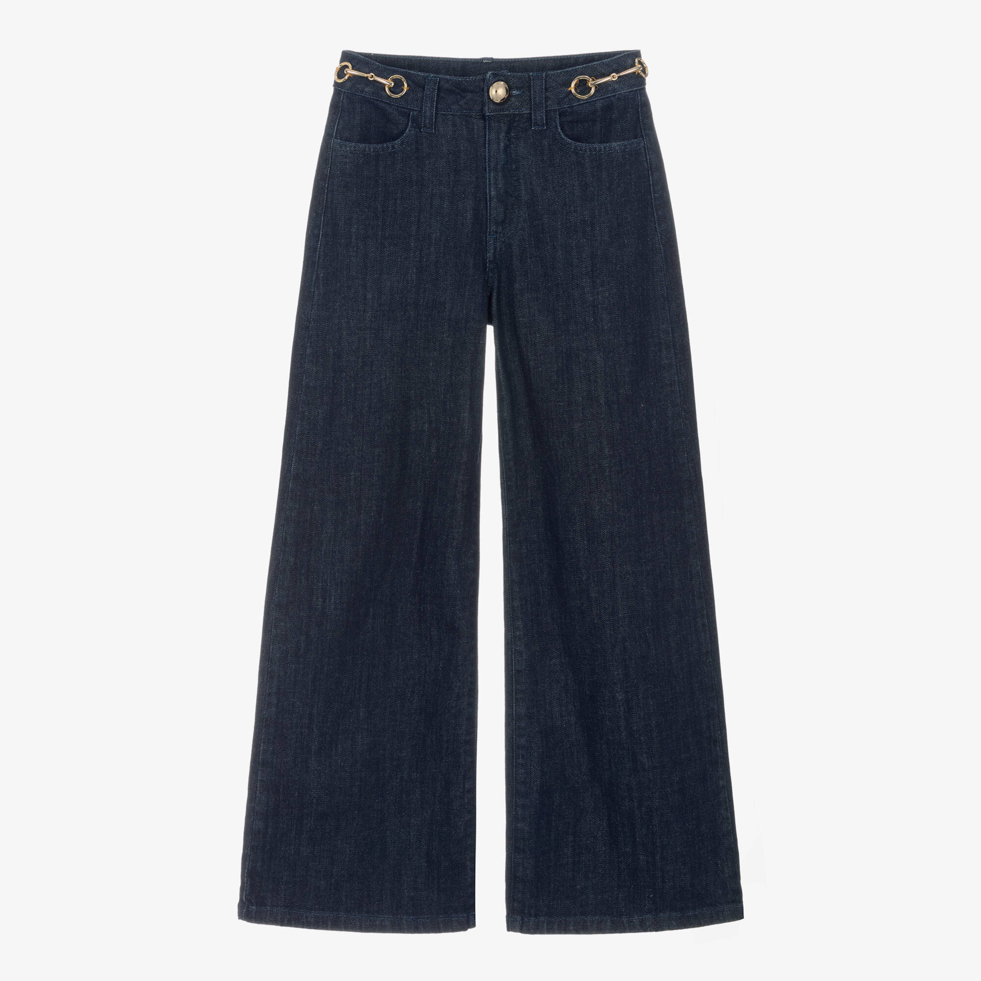 Fun & Fun - Girls Dark Blue Denim Wide Leg Jeans with Gold Horsebits ...