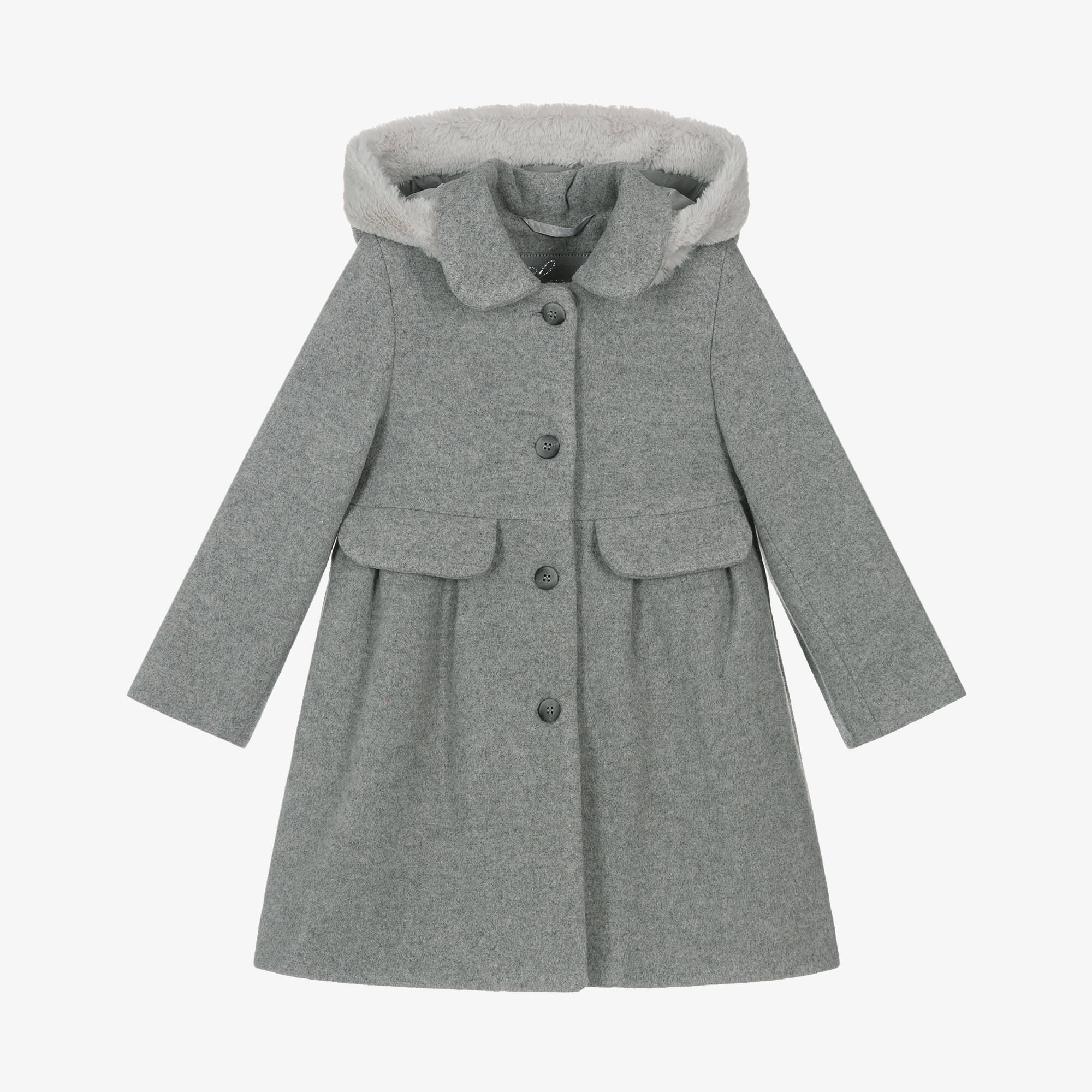 Lapin House - Girls Grey Coat with Detachable Hood | Childrensalon Outlet