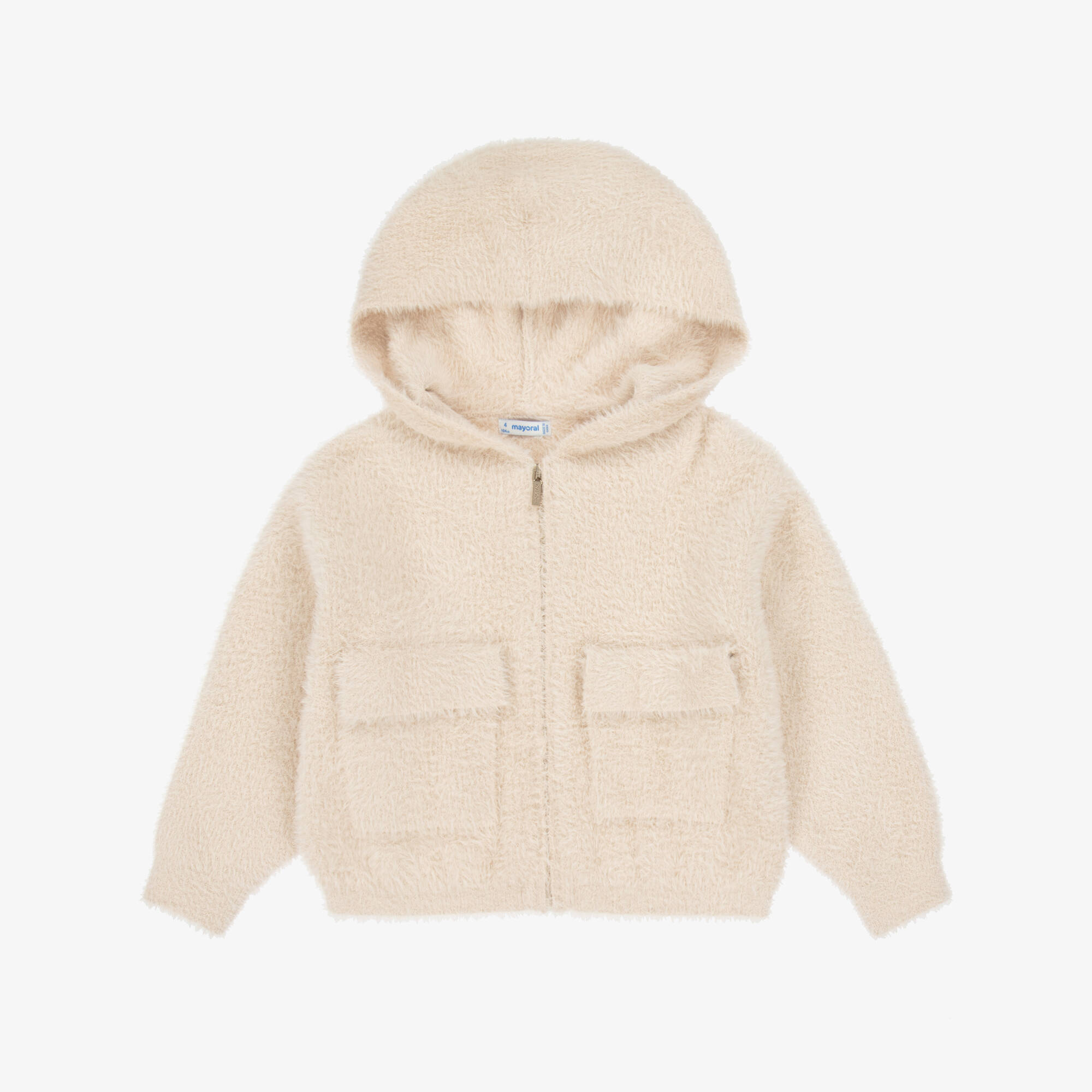 Mayoral - Girls Ivory Fluffy Knit Hooded Zip-Up Top | Childrensalon Outlet