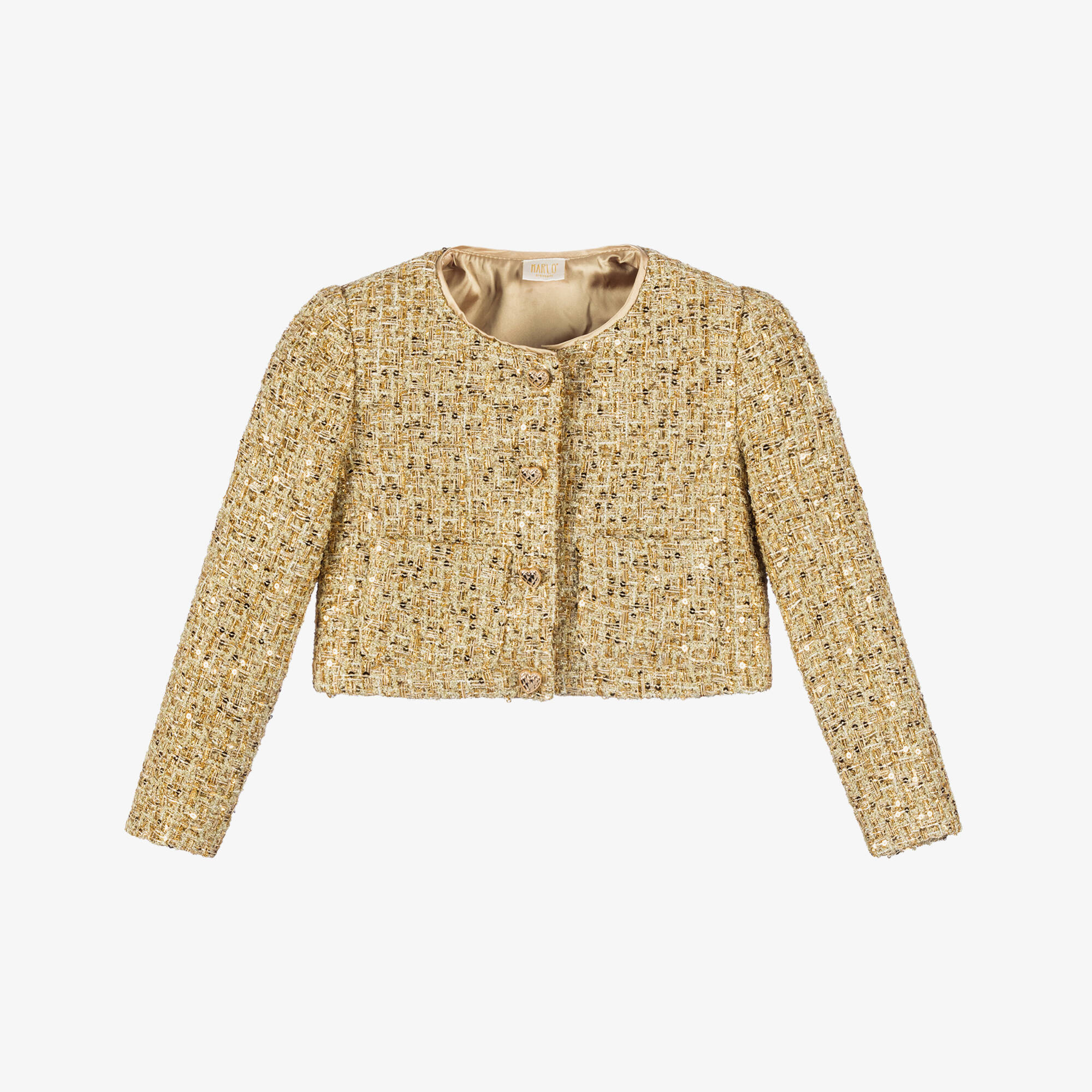 Marlo Kids - Girls Sparkly Gold Sequin Tweed Jacket | Childrensalon Outlet