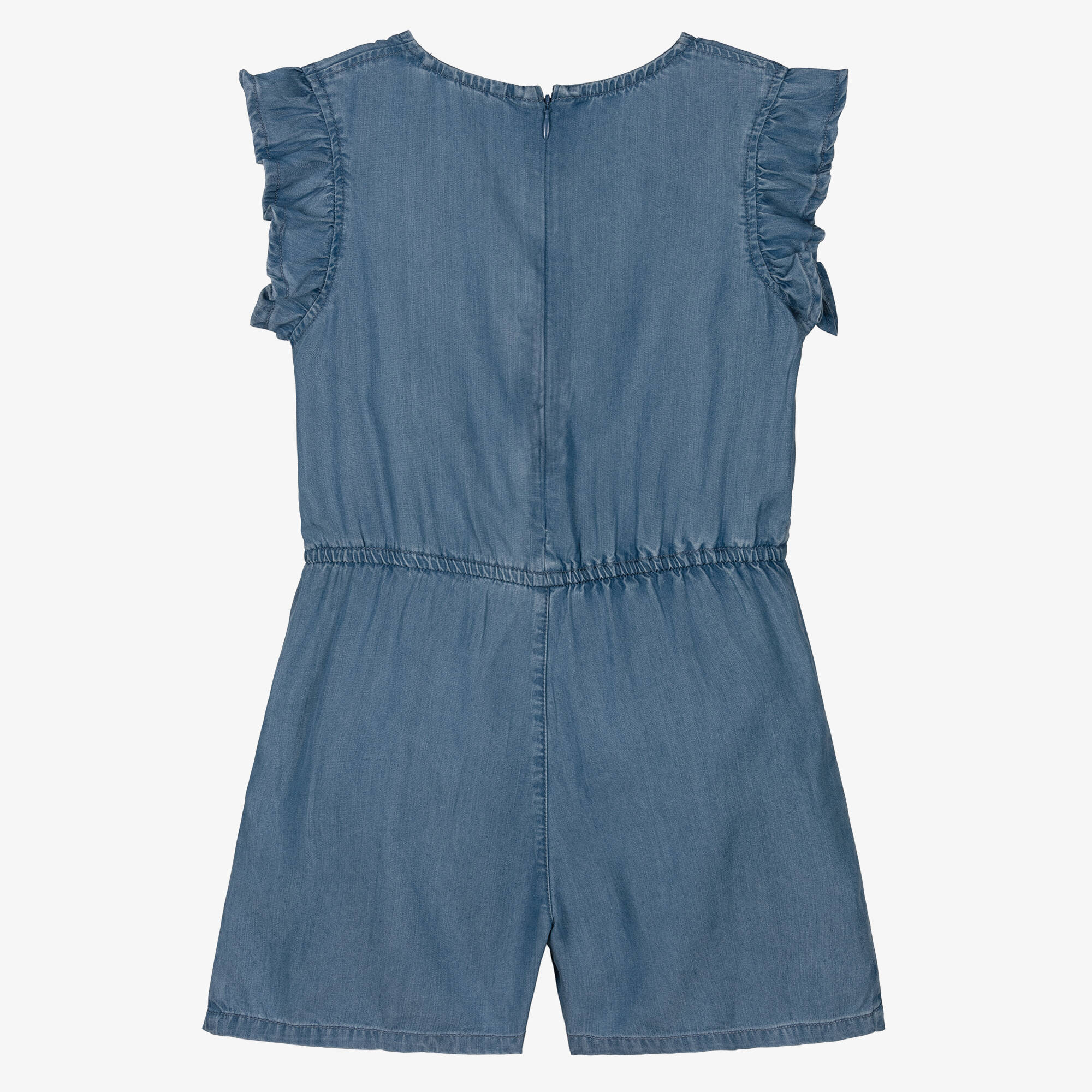 Guess - Girls Chambray Ruffled Blue Romper | Childrensalon Outlet