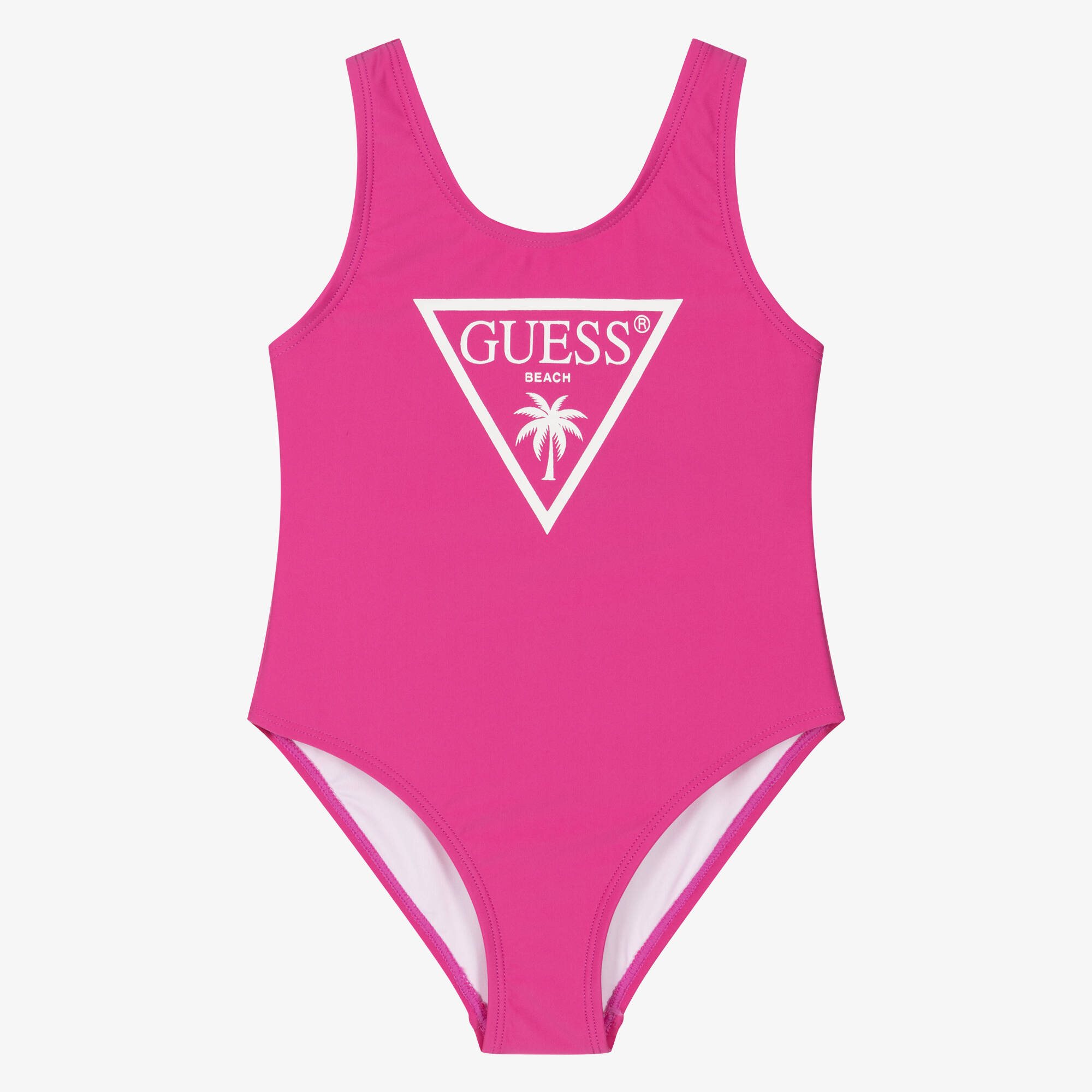 Guess - Girls Fuchsia Pink Triangle Logo Swimsuit | Childrensalon Outlet