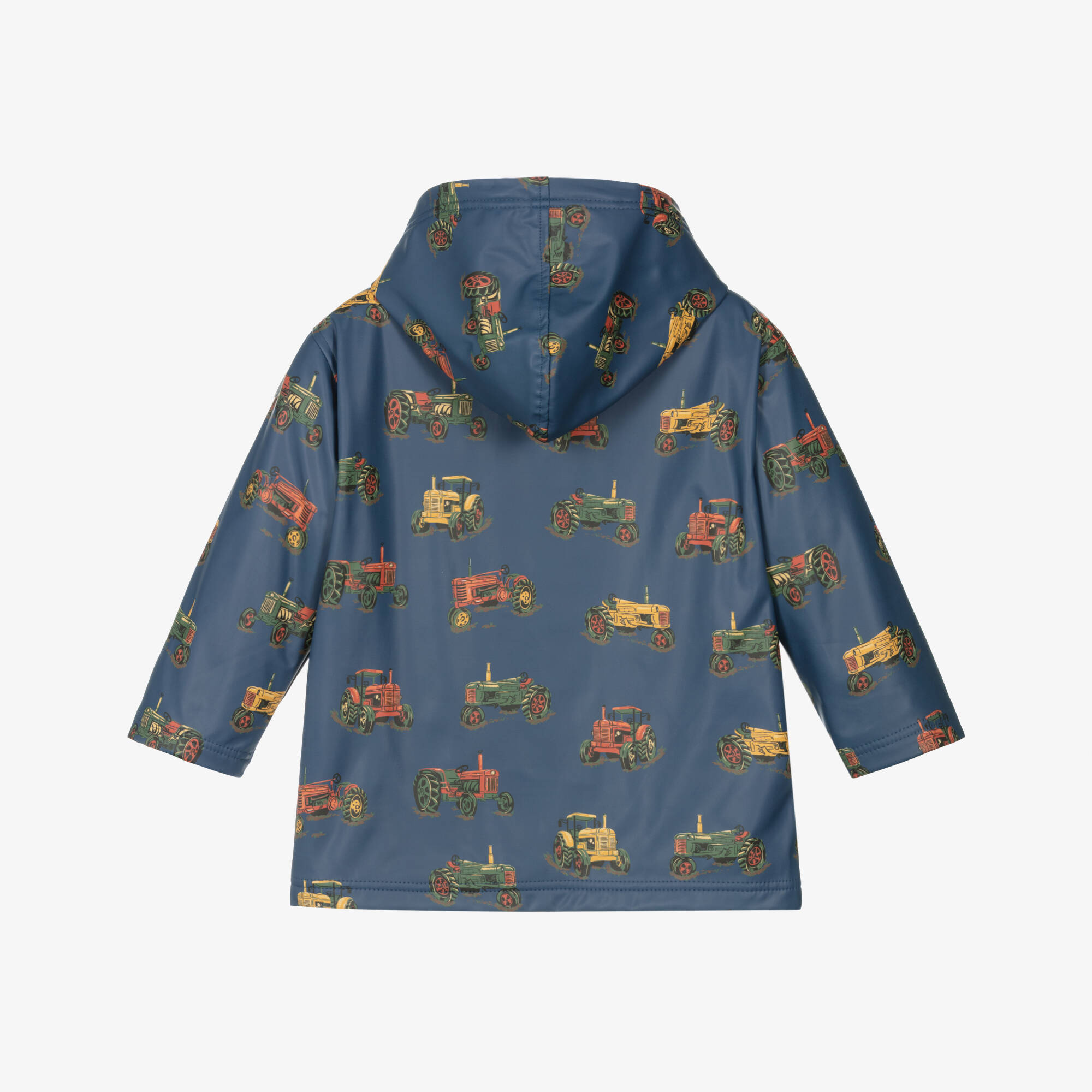 Hatley - Boys Navy Blue Tractor Print Hooded Raincoat | Childrensalon ...