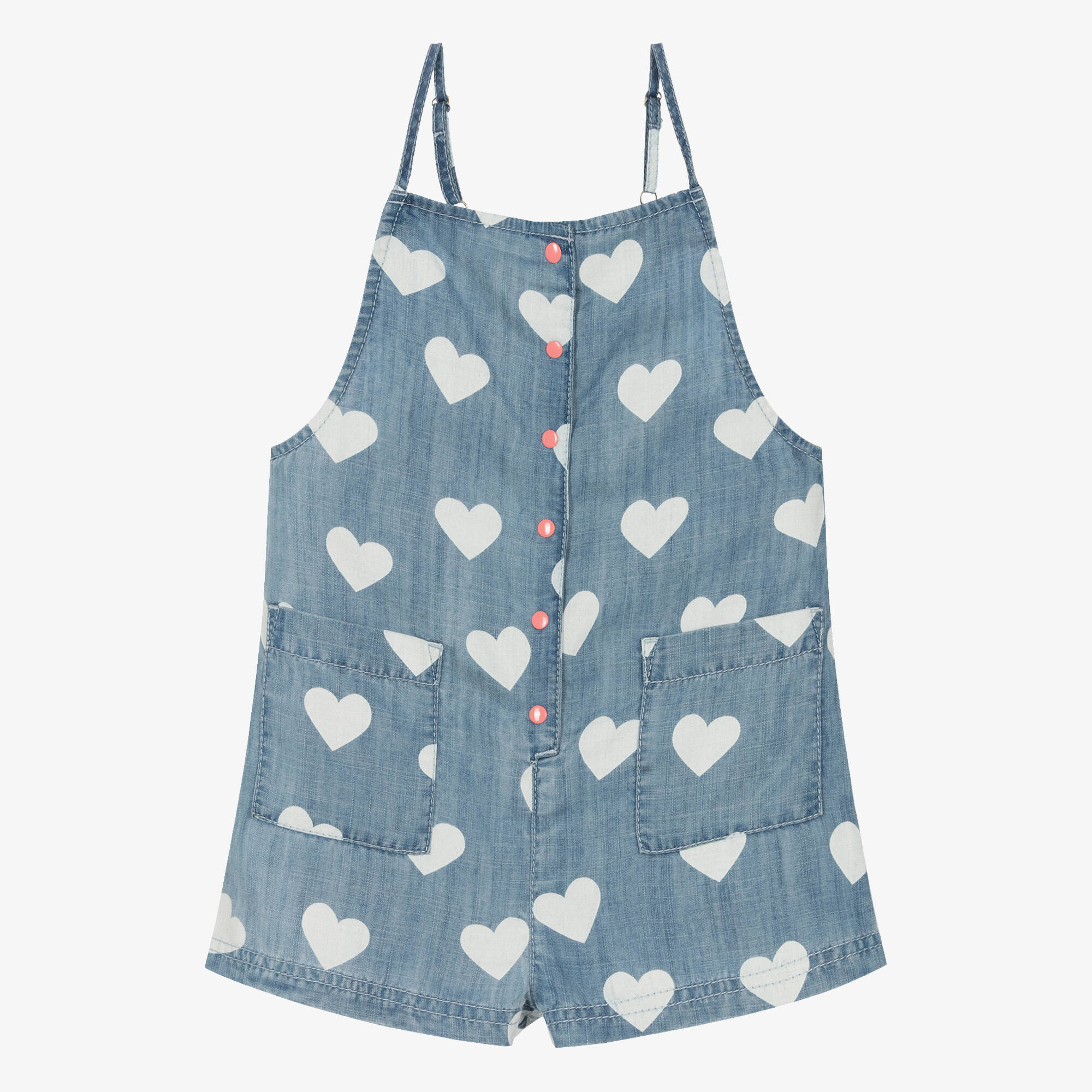 Hatley - Girls Blue Chambray Hearts Playsuit | Childrensalon Outlet