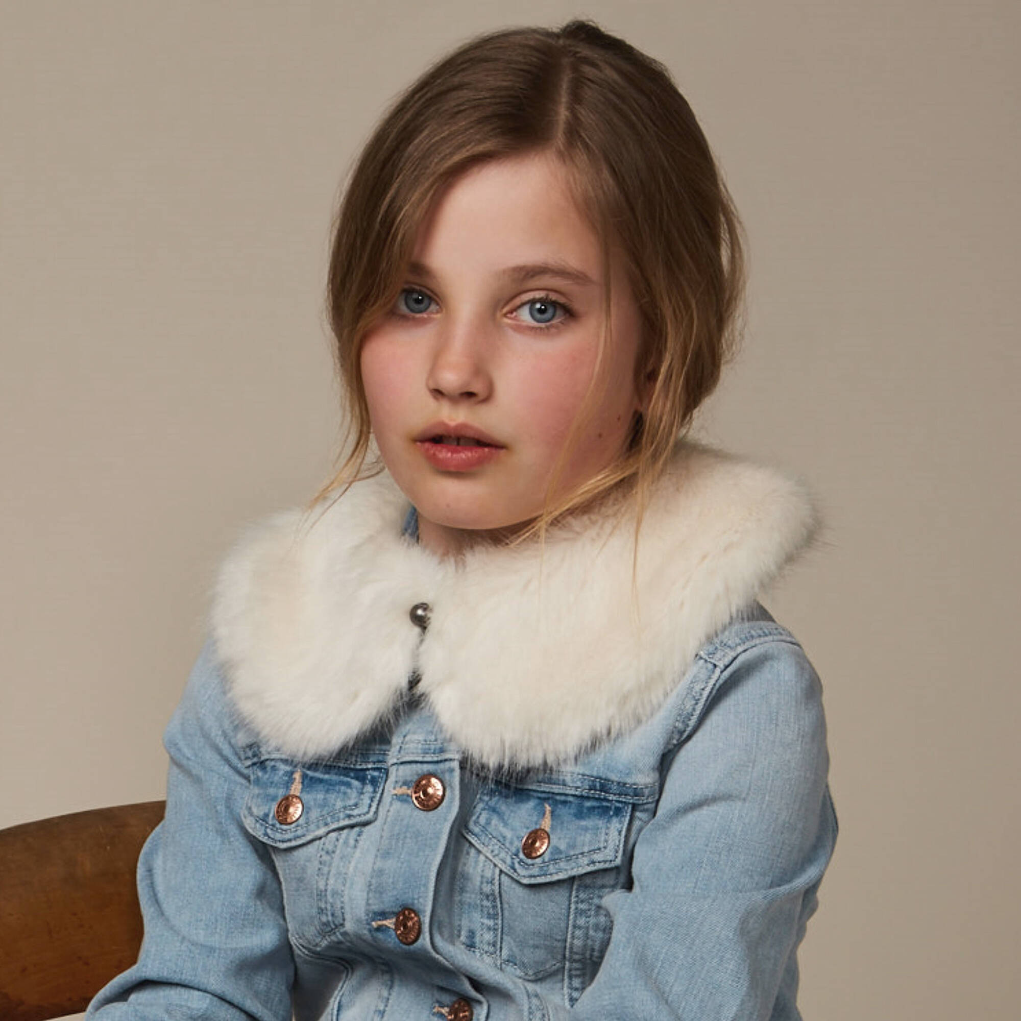 Helen Moore - Girls Ivory Faux Fur Collar | Childrensalon Outlet
