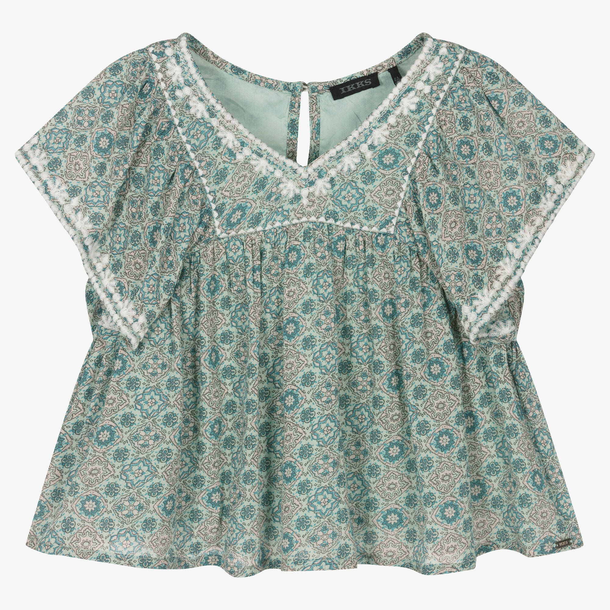 IKKS - Girls Blue Tile Print Blouse | Childrensalon Outlet