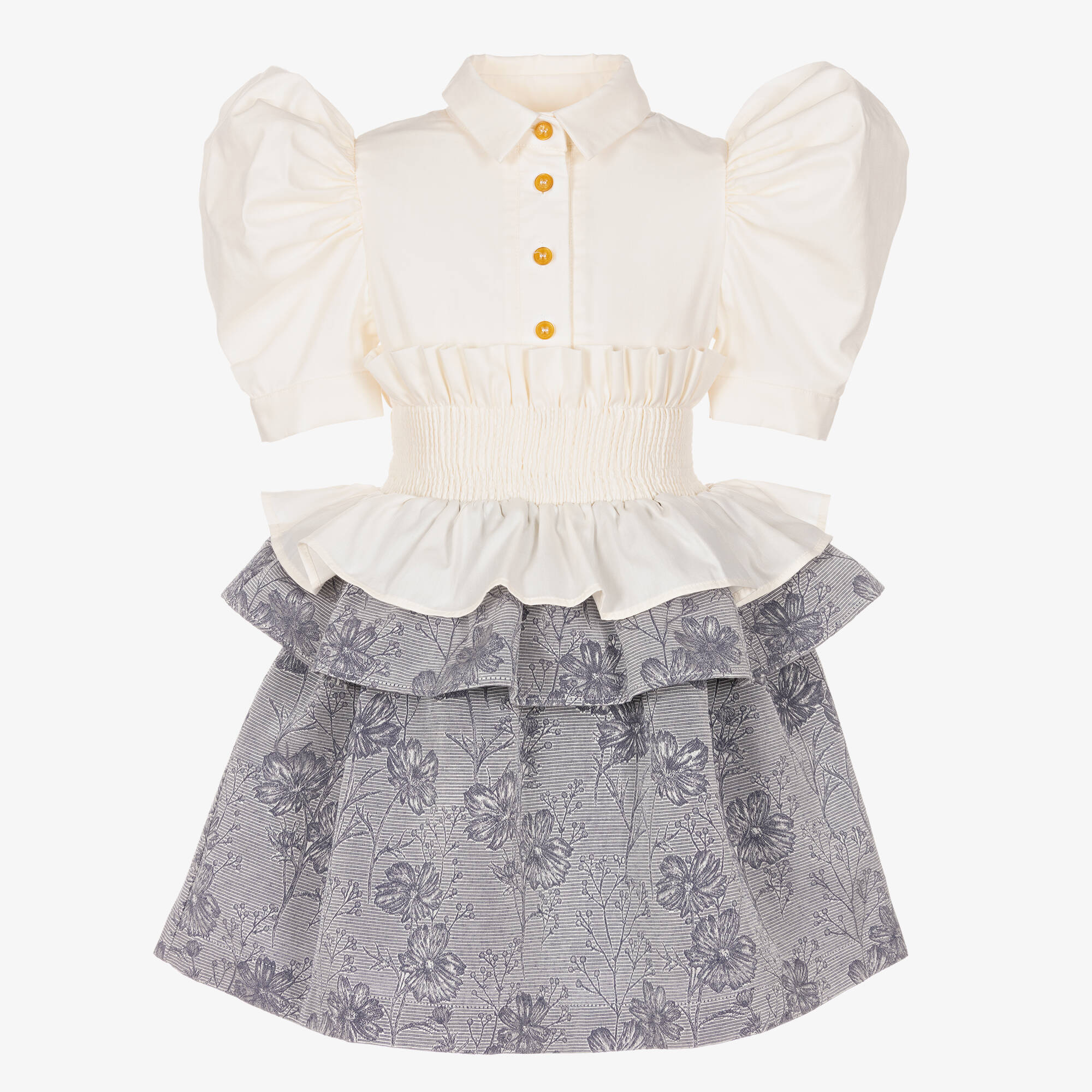 Jessie and James London - Girls Ivory & Grey Floral Dress ...