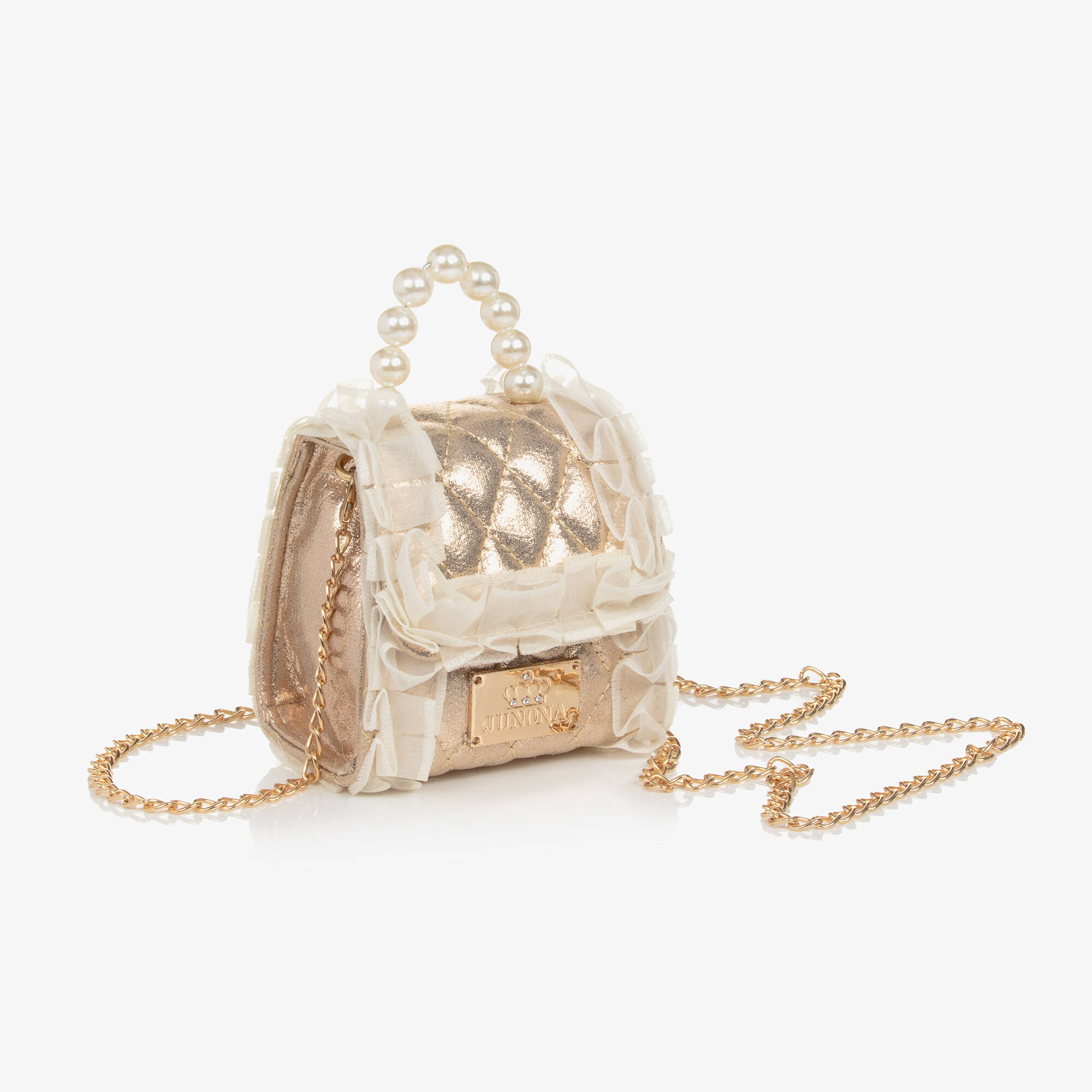 Junona - Girls Gold Quilted Handbag (11cm) | Childrensalon Outlet