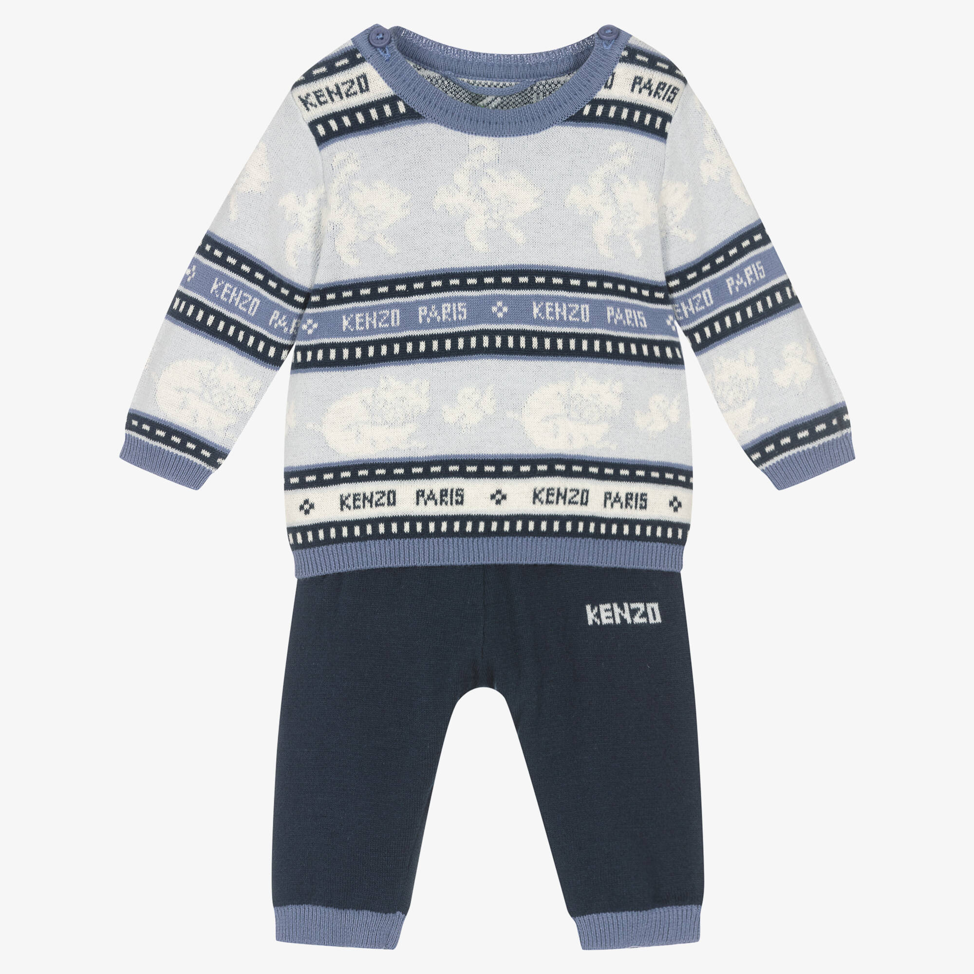 KENZO KIDS - Baby Boys Blue Cotton Knit Trouser Set | Childrensalon Outlet