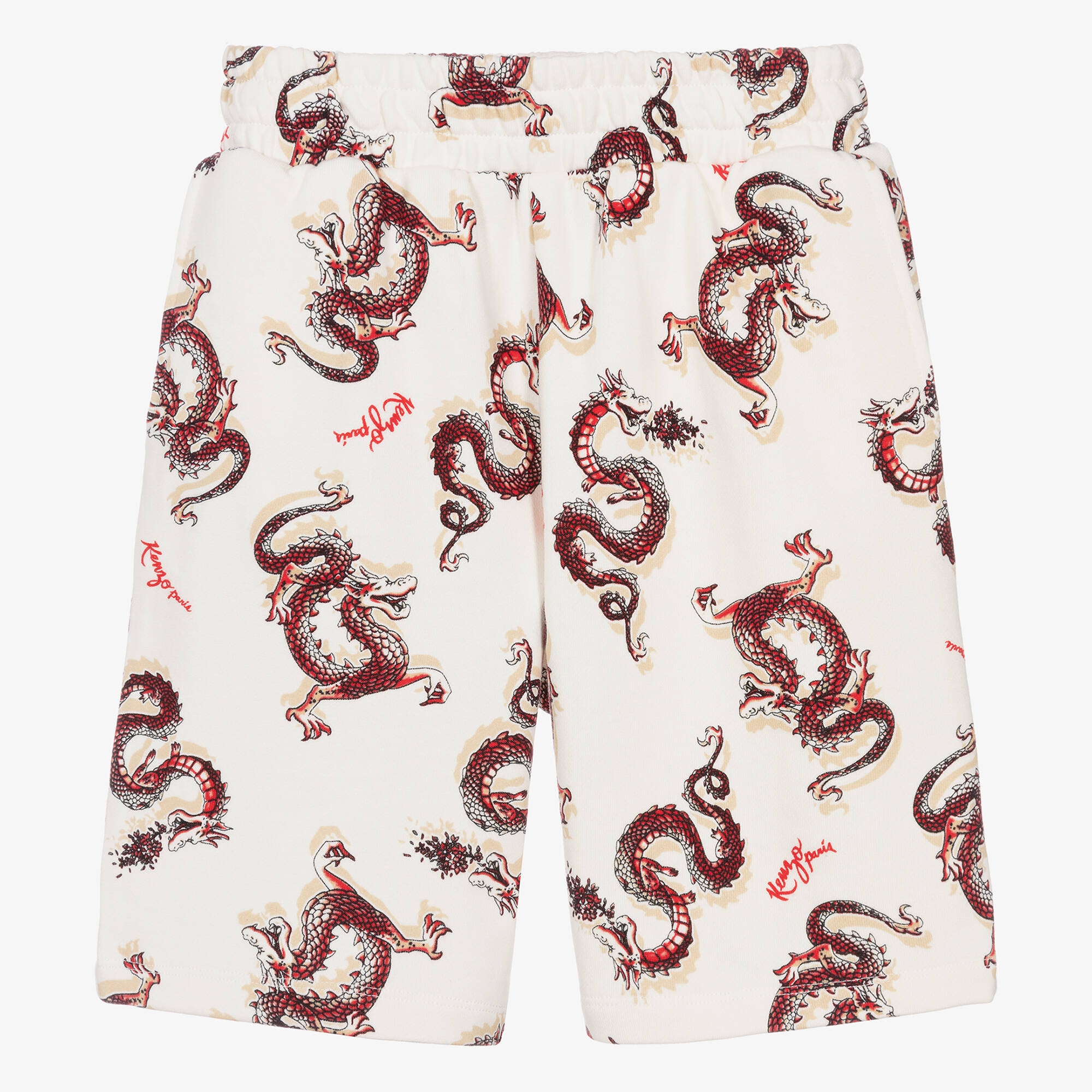 KENZO KIDS - Teen Boys Ivory Cotton Dragon Shorts | Childrensalon Outlet