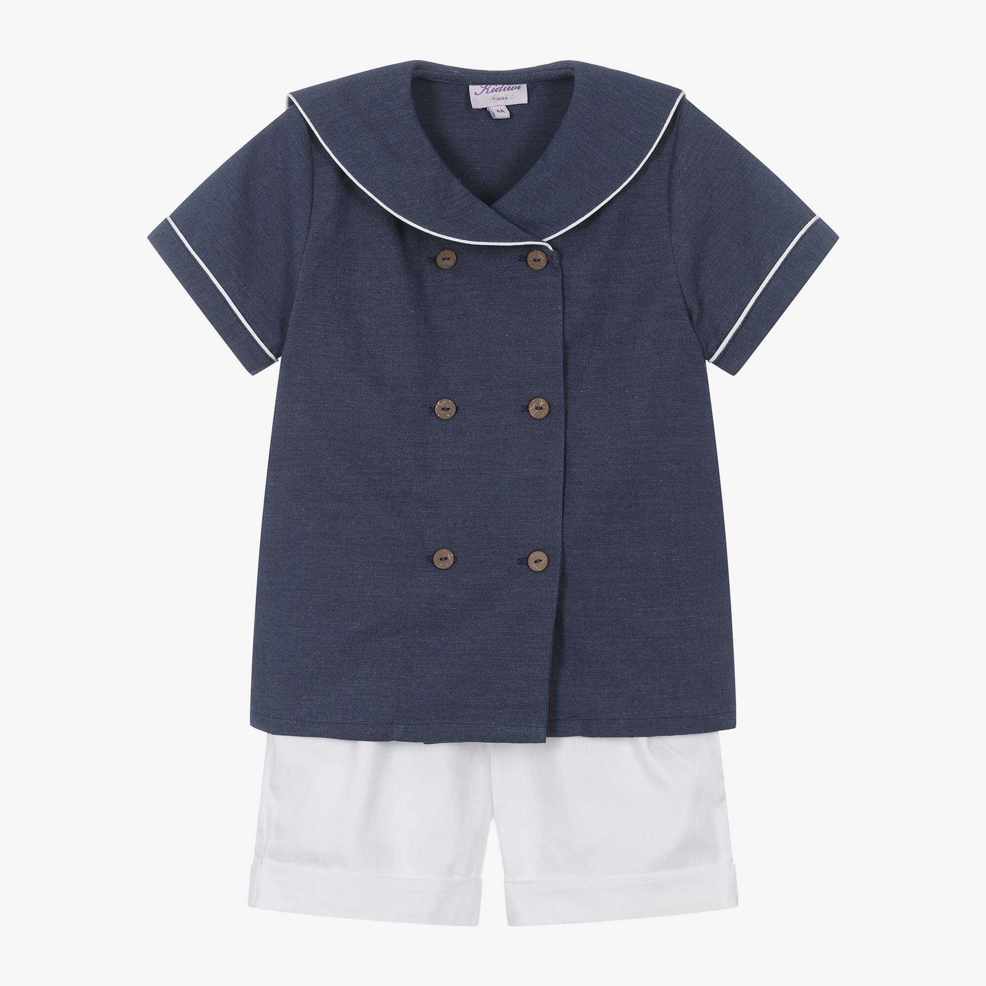 Kidiwi - Boys Blue & White Cotton Shorts Set | Childrensalon Outlet